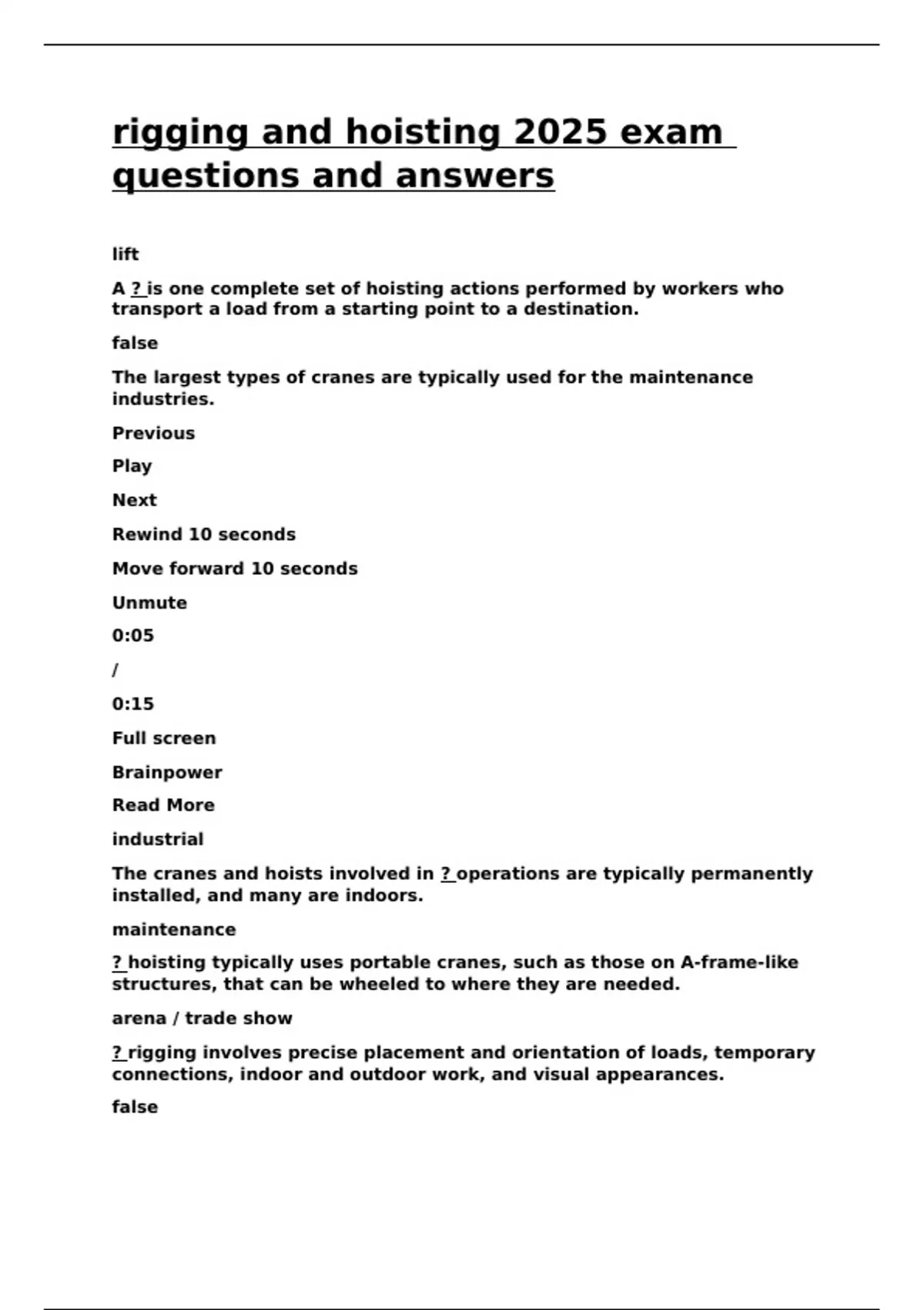 rigging and hoisting 2025 exam questions and answers - Special riggers ...
