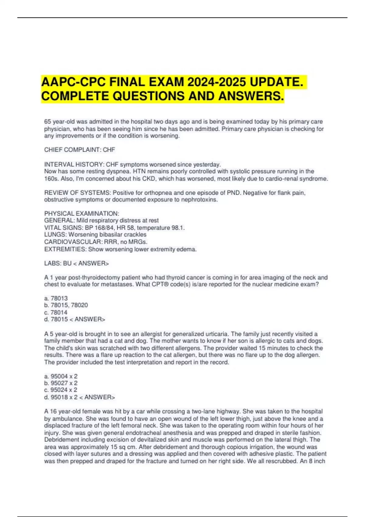 AAPC-CPC FINAL EXAM UPDATE. COMPLETE QUESTIONS AND ANSWERS. - AAPC-CPC ...