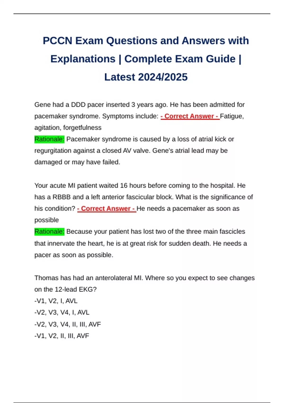 Bundle for PCCN Exam &PCCN Exam Complete Study Guide | Study Questions and Verified Answers ...