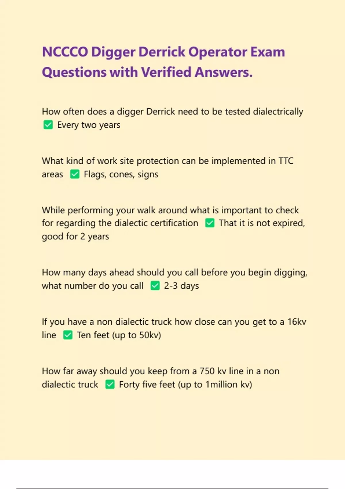 NCCCO Digger Derrick Operator Exam Questions with Verified Answers ...