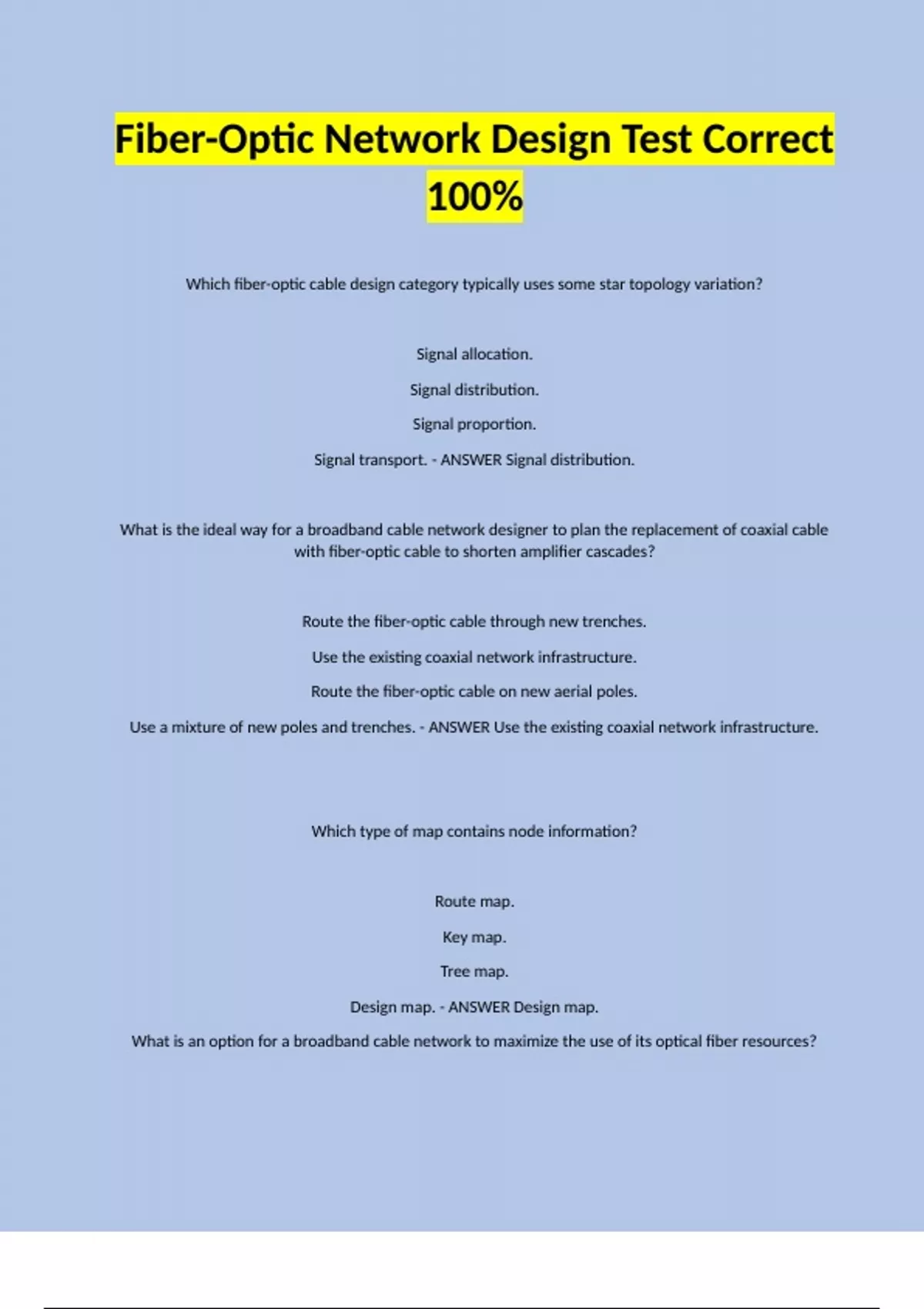 Fiber-Optic Network Design Test Correct 100% - FOA CFOT - Stuvia US