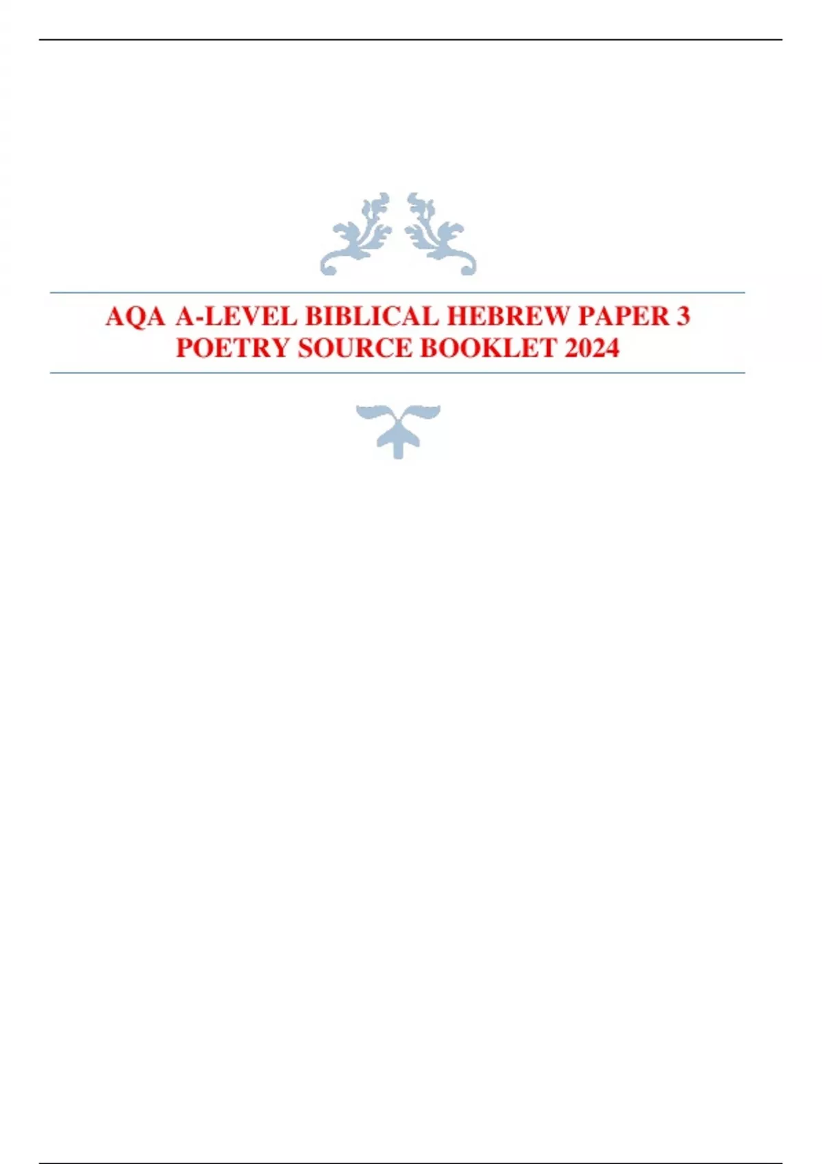 AQA A-LEVEL BIBLICAL HEBREW PAPER 3 POETRY SOURCE BOOKLET 2024 - AQA A ...