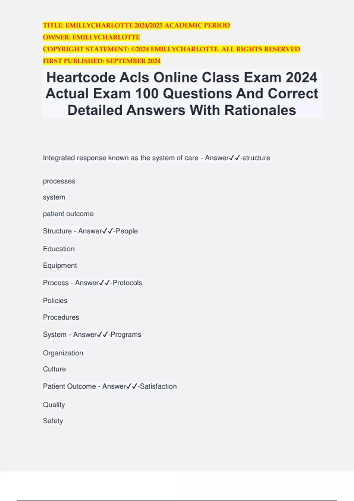 Heartcode Acls Online Class Exam 2024 Actual Exam 100 Questions And ...