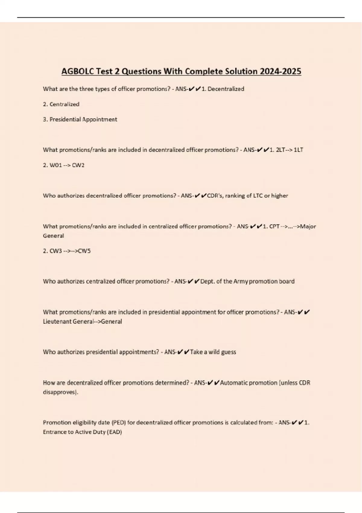 AGBOLC Test 2 Questions With Complete Solution - AGBOLC - Stuvia US