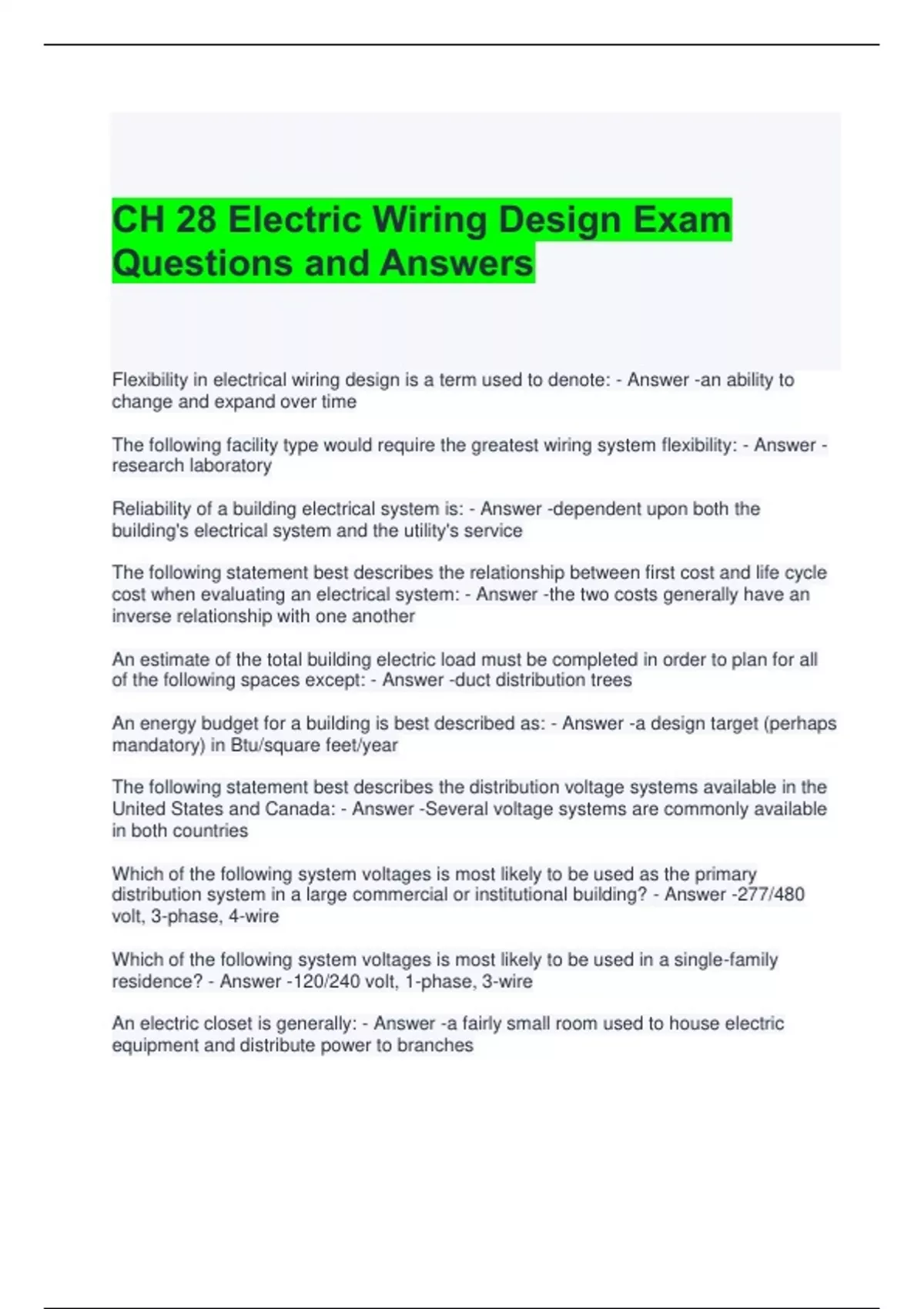 CH 28 Electric Wiring Design Exam Questions and Answers - Residential ...