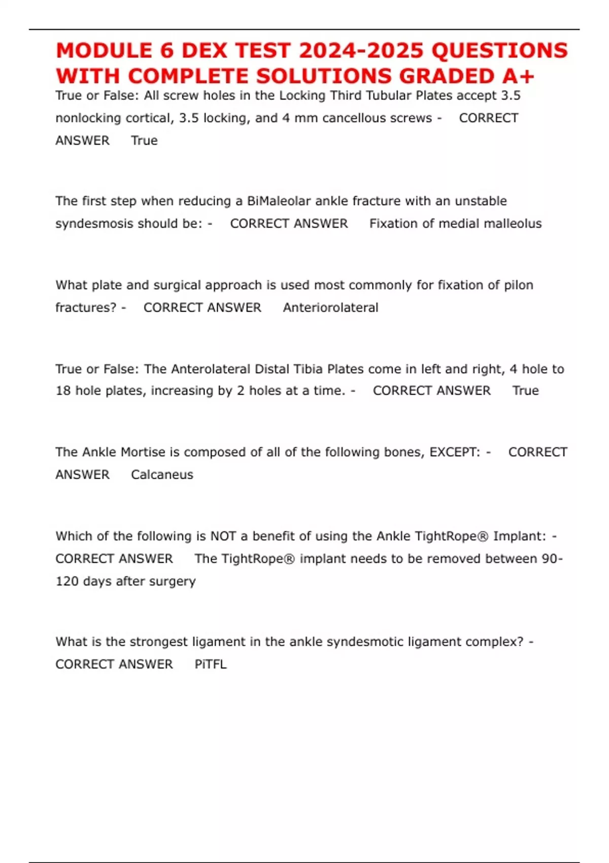 MODULE 6 DEX TEST QUESTIONS WITH COMPLETE SOLUTIONS GRADED A+ - MODULE ...