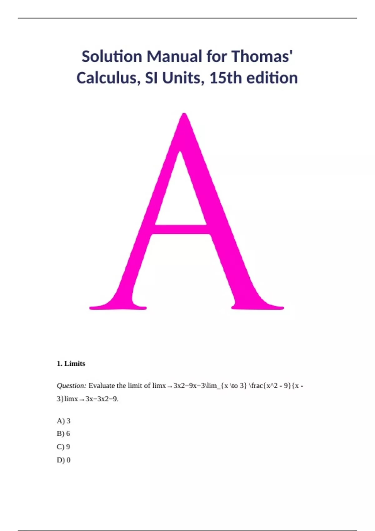 Solution Manual for Thomas' Calculus, SI Units, 15th edition Joel R ...