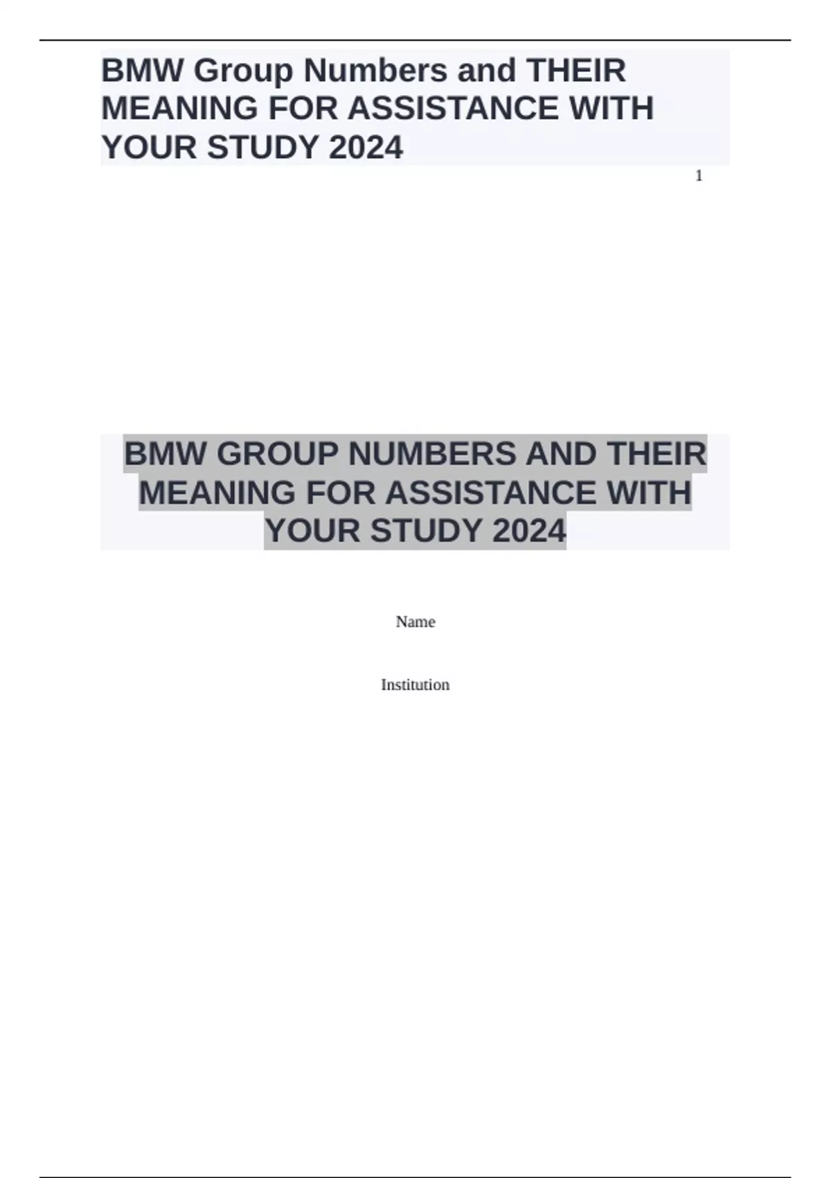BMW Group Numbers and THEIR MEANING FOR ASSISTANCE WITH YOUR STUDY 2024 ...