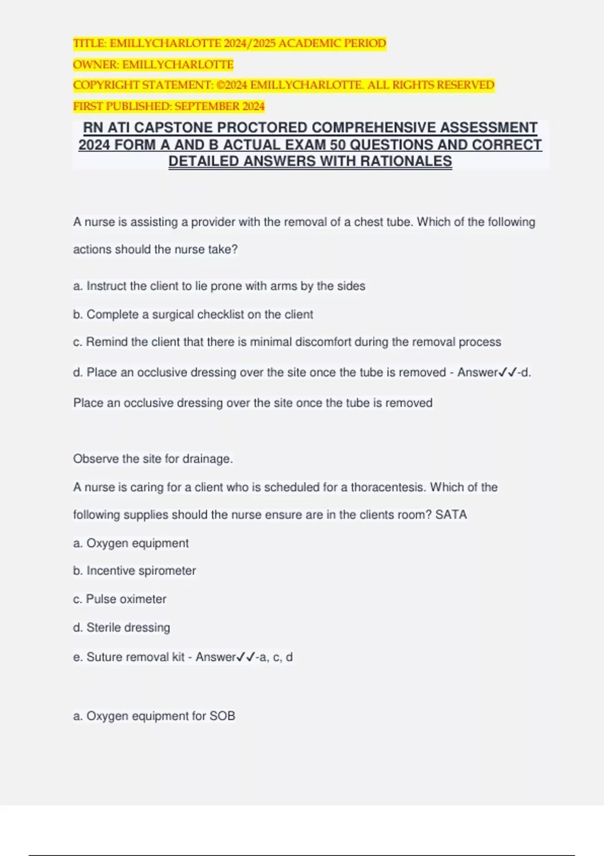 RN ATI CAPSTONE PROCTORED COMPREHENSIVE ASSESSMENT 2024 FORM A AND B ...
