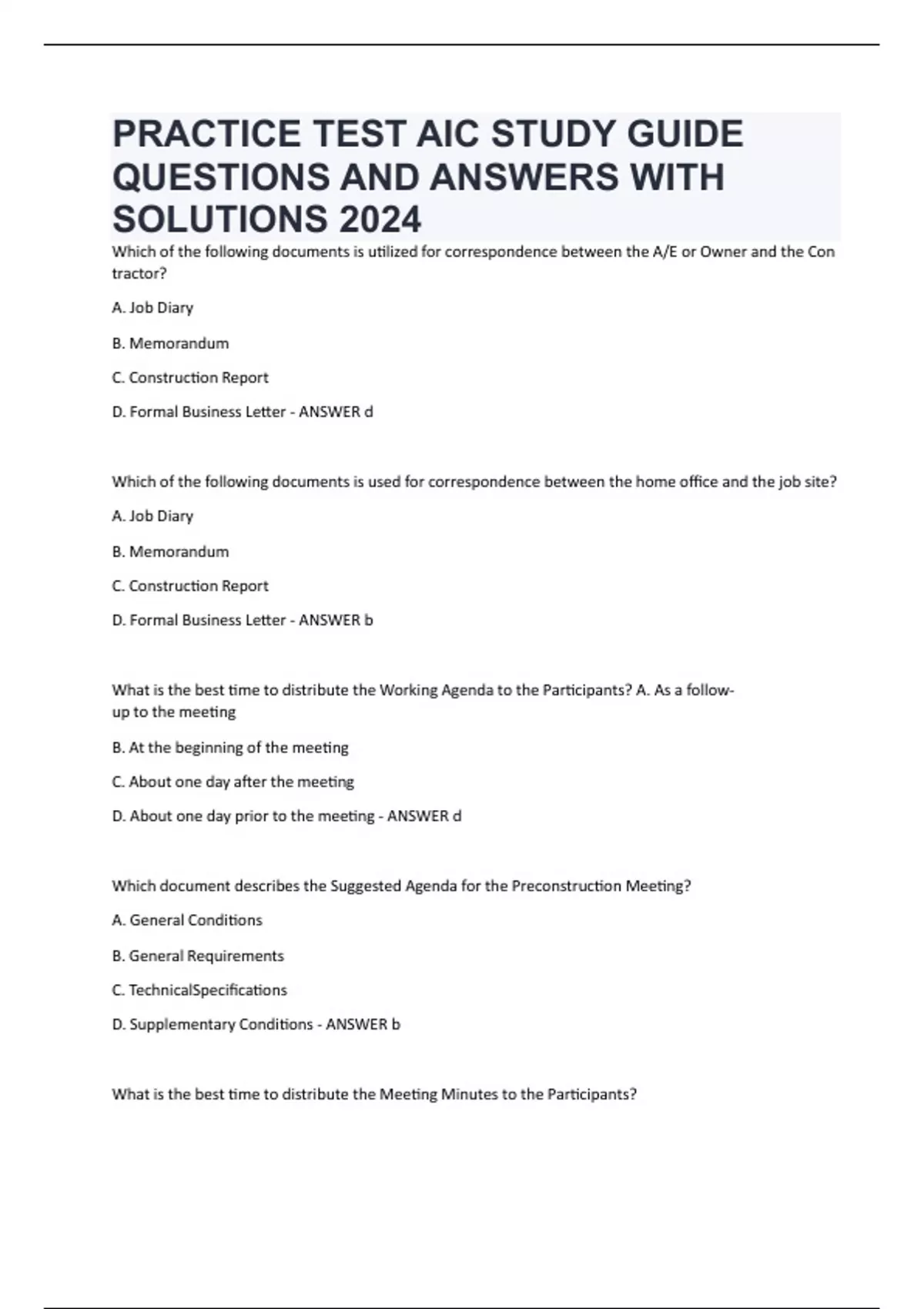 PRACTICE TEST AIC STUDY GUIDE QUESTIONS AND ANSWERS WITH SOLUTIONS 2024 ...