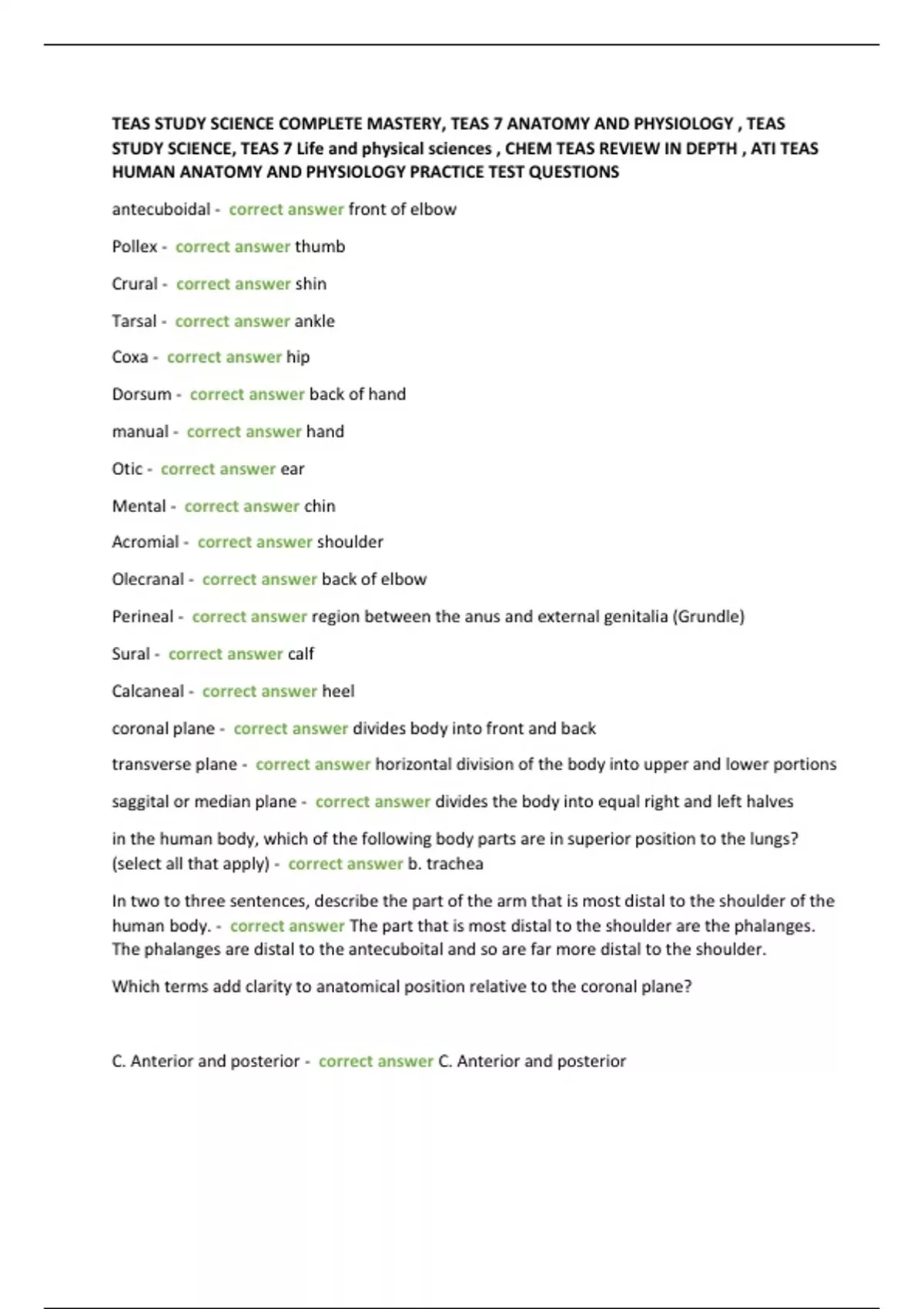 TEAS STUDY SCIENCE COMPLETE MASTERY, TEAS 7 ANATOMY AND PHYSIOLOGY ...