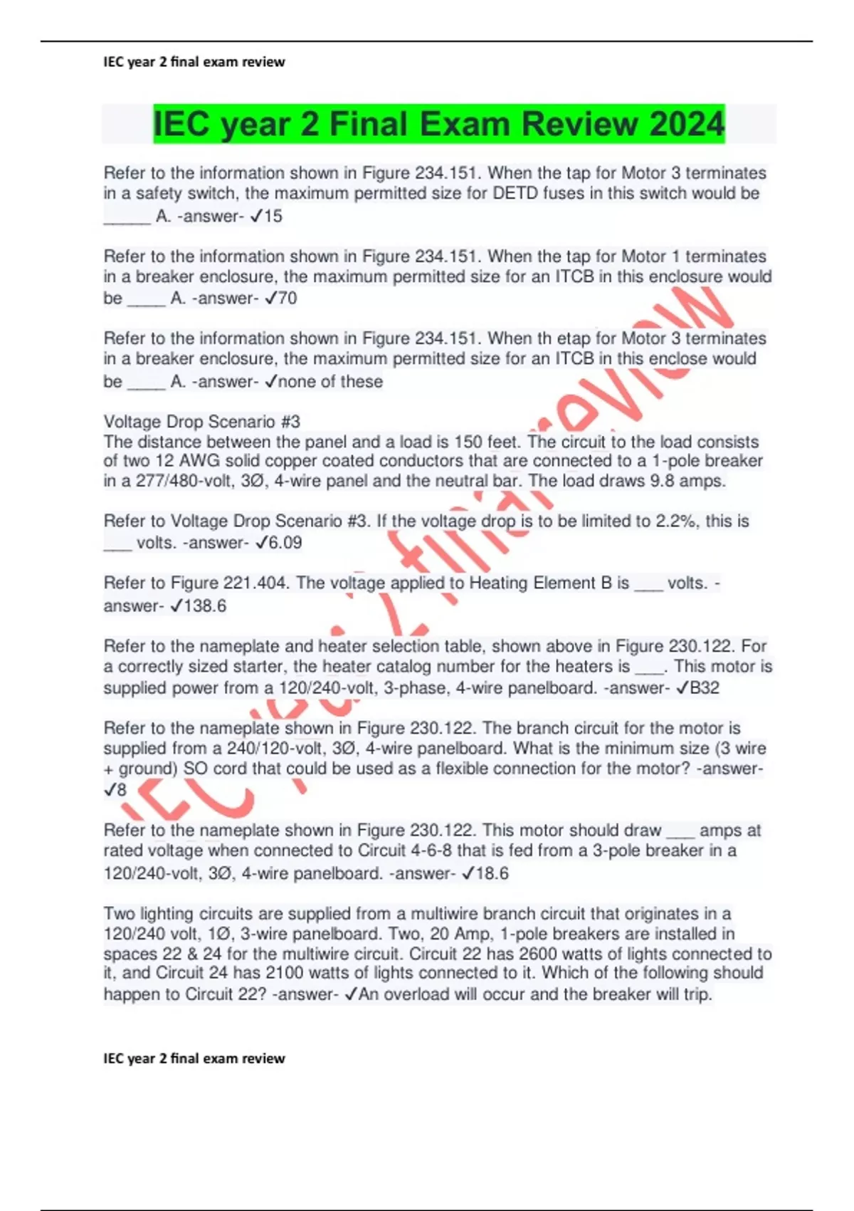 IEC year 2 Final Exam Review 2024 - IEC year 2 - Stuvia US