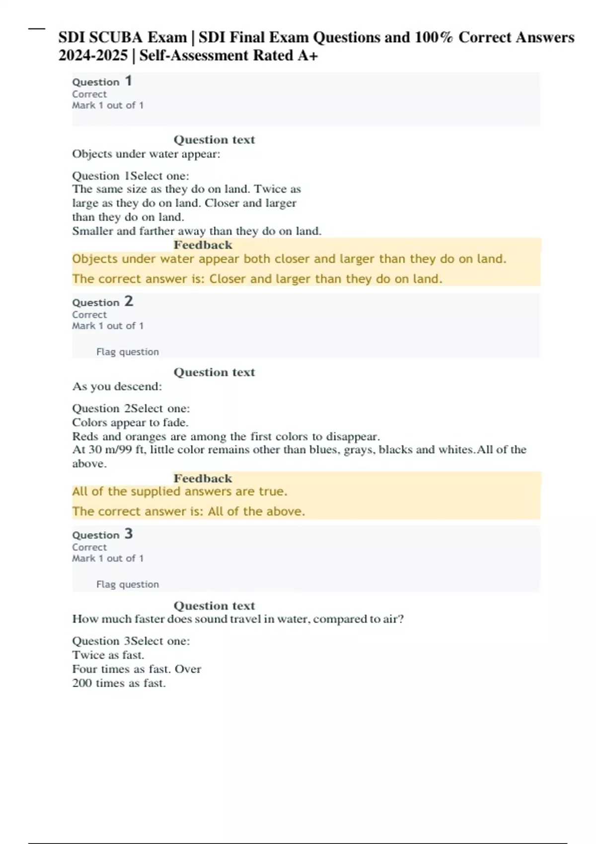 SDI SCUBA Exam | SDI Final Exam Questions and 100% Correct Answers ...