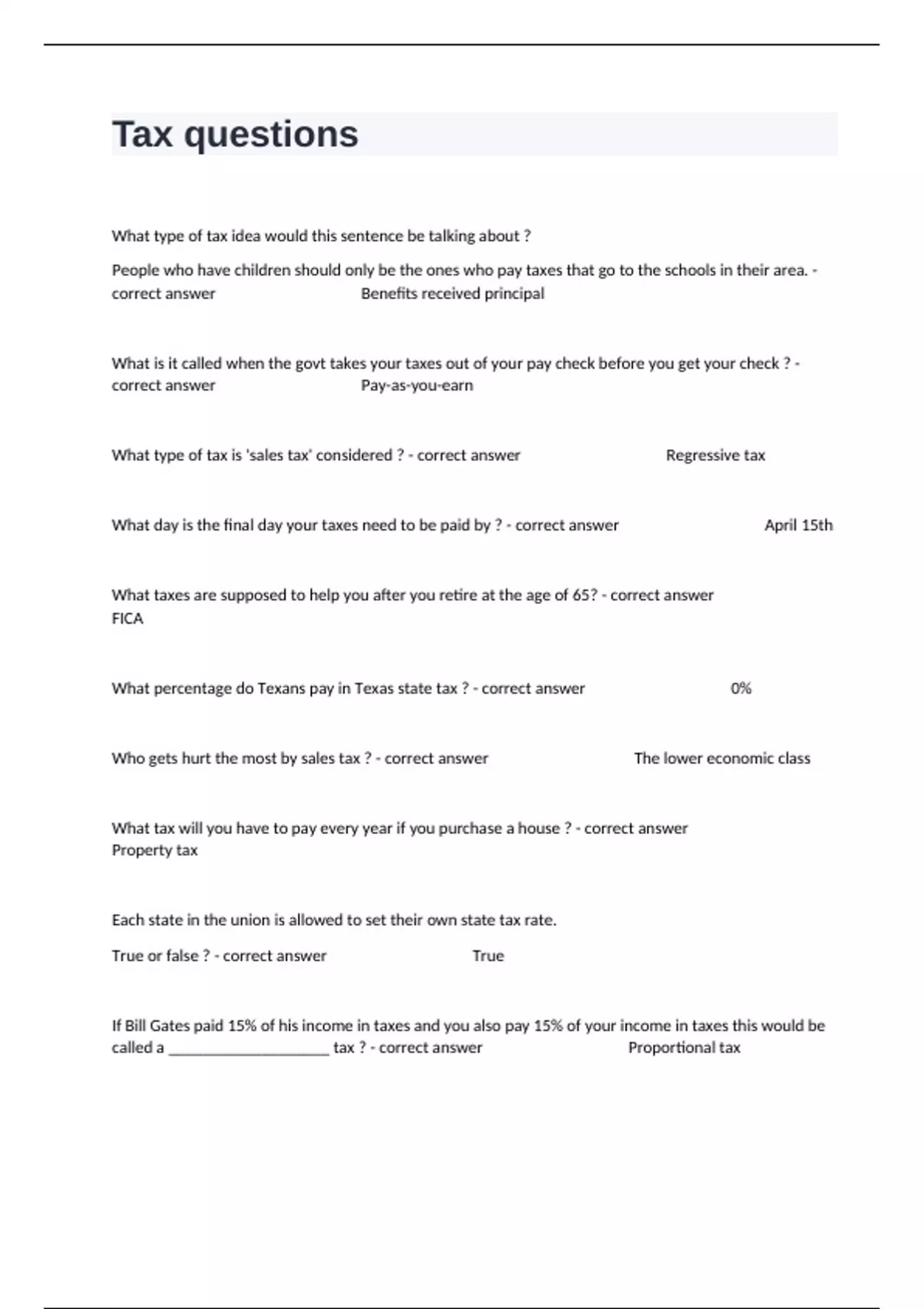 Tax questions With Complete Correct Detailed Answers Graded A+. - TAX ...