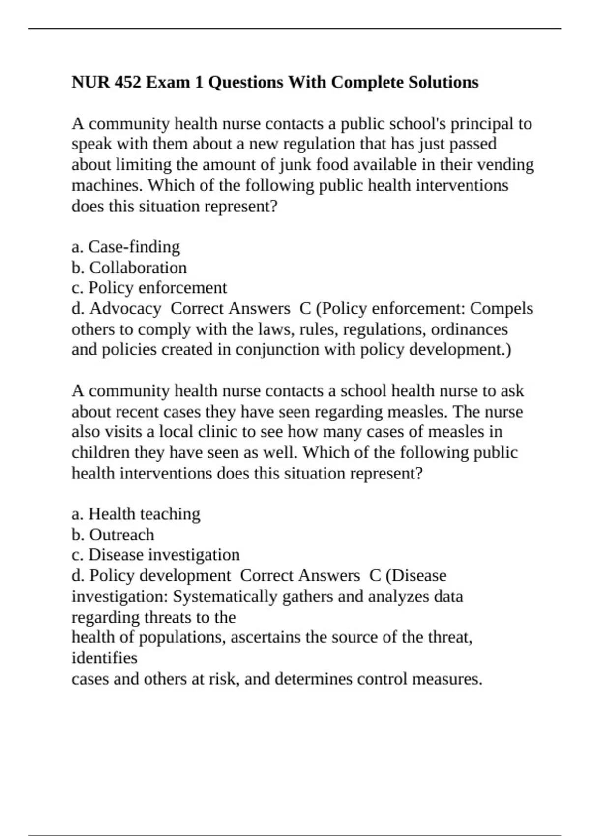 NUR 452 Exam 1 Questions With Complete Solutions - NUR 452 - Stuvia UK