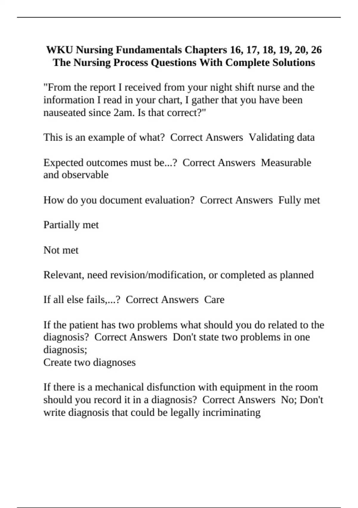 WKU Nursing Fundamentals Chapters 16, 17, 18, 19, 20, 26 The Nursing ...