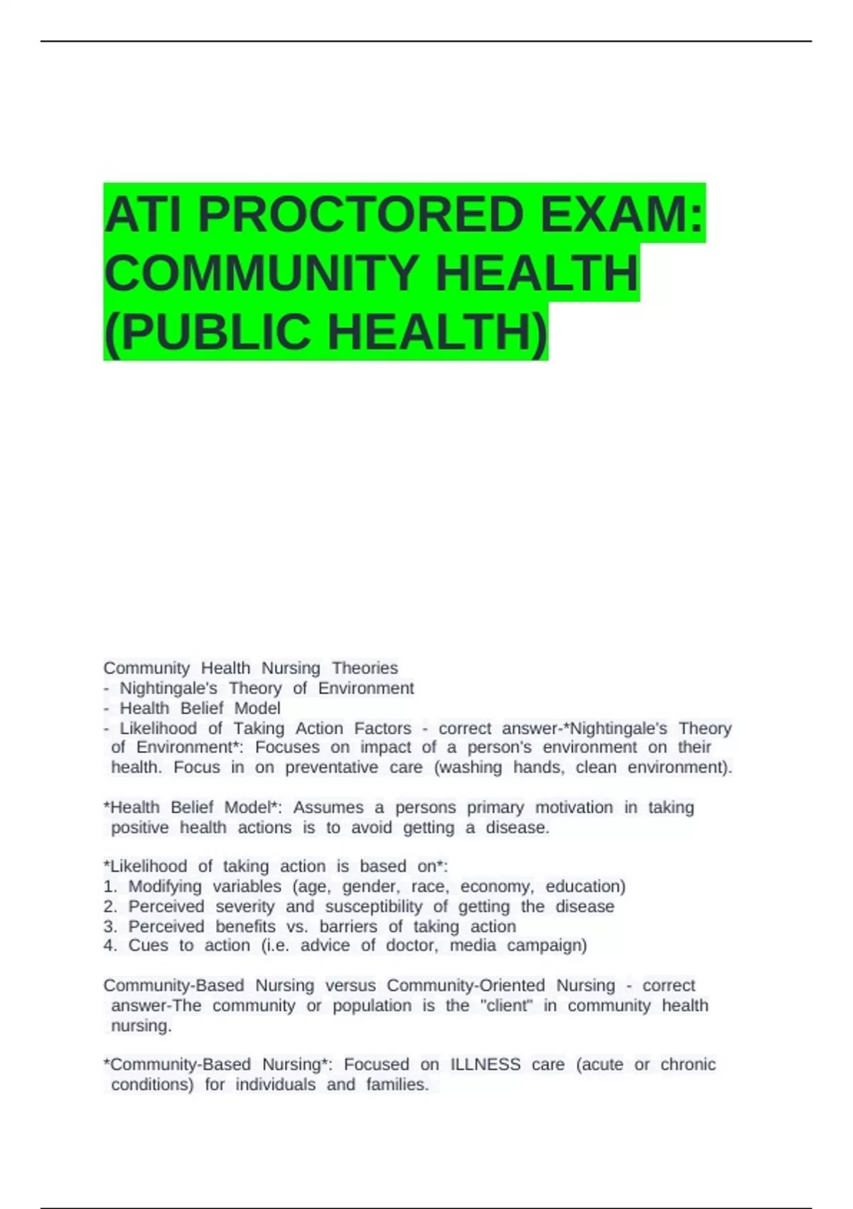 Community Health ATI Proctored Exam Retake (2023 / 2024) with NGN ...
