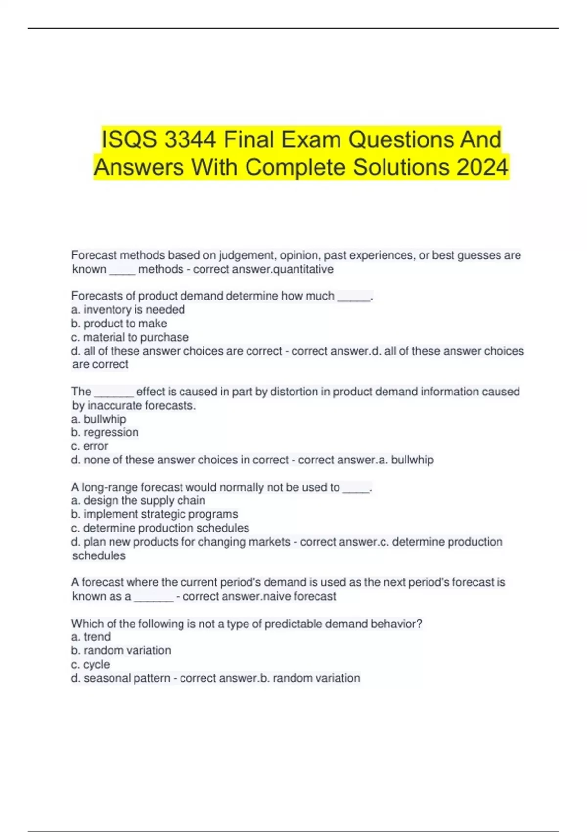 ISQS 3344 Final Exam Questions And Answers With Complete Solutions 2024 ...