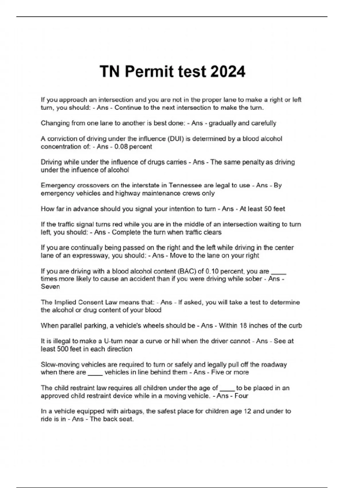 TN Permit test 2024 - TN Permit - Stuvia US