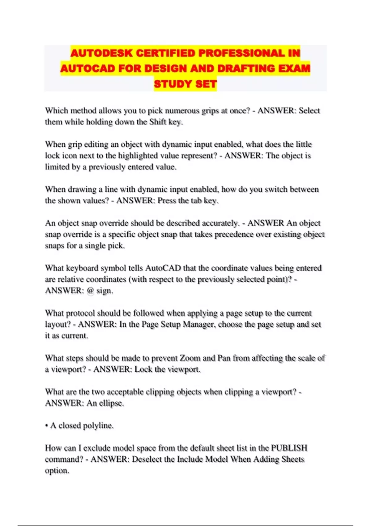 AUTODESK CERTIFIED PROFESSIONAL IN AUTOCAD FOR DESIGN AND DRAFTING EXAM ...