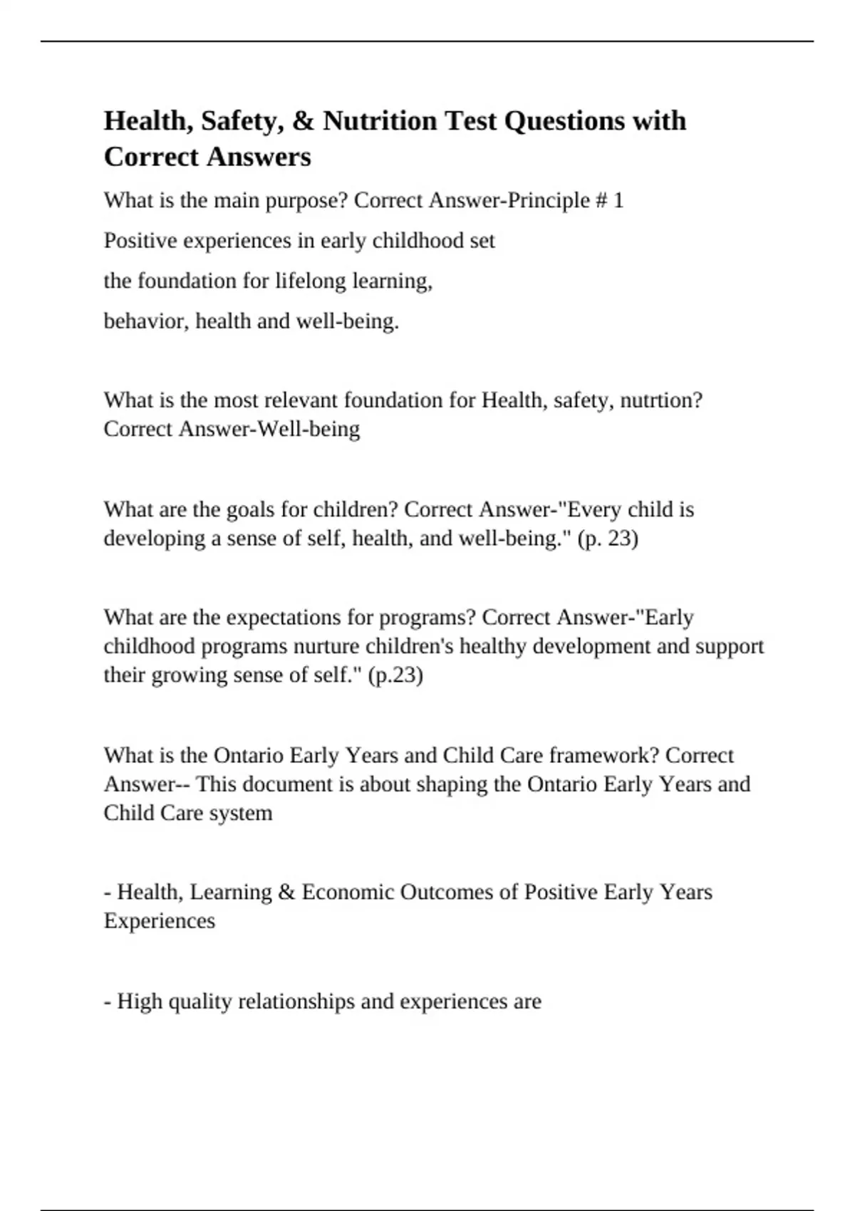 Health, Safety, & Nutrition Test Questions with Correct Answers ...
