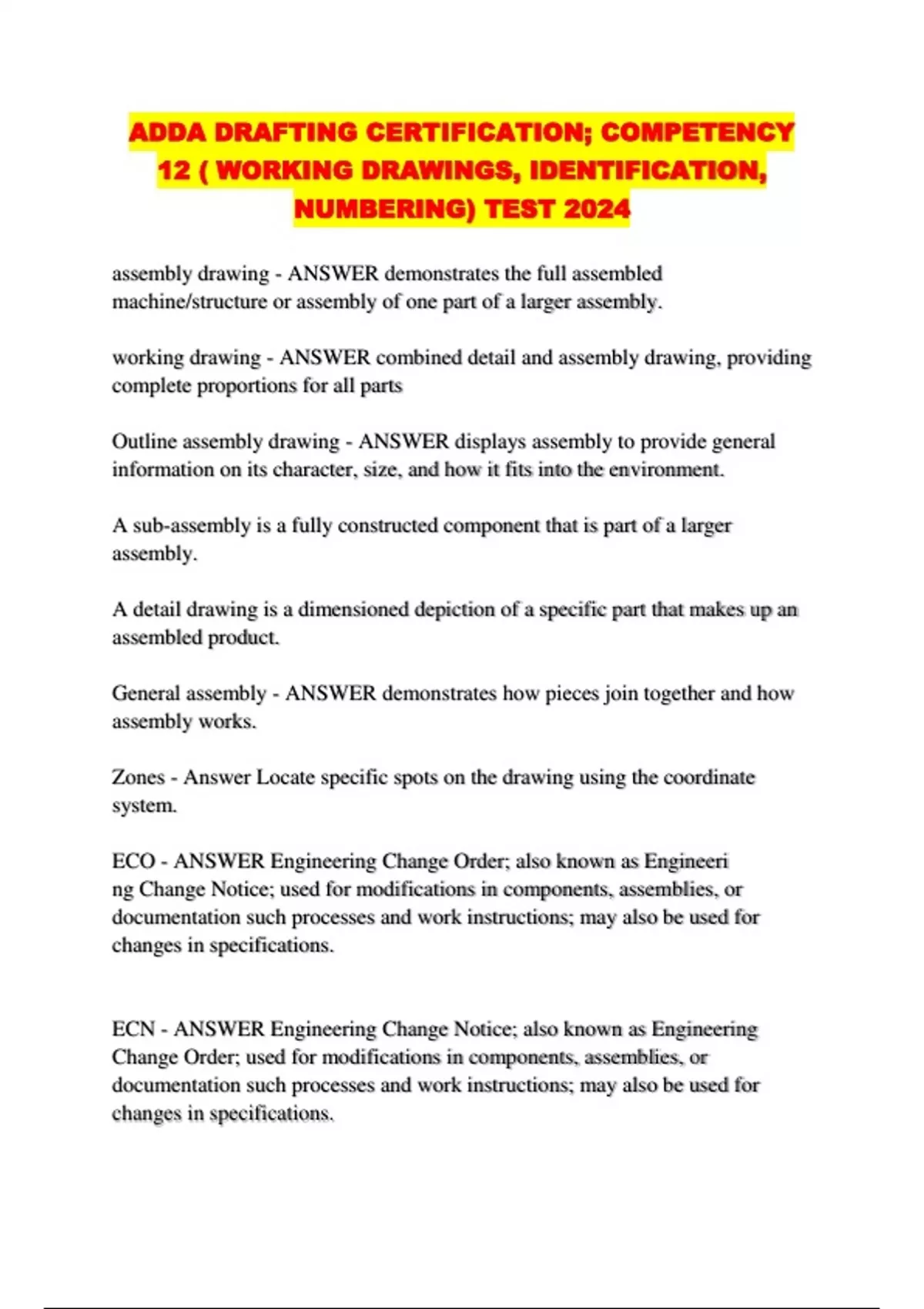 ADDA DRAFTING CERTIFICATION; COMPETENCY 12 ( WORKING DRAWINGS ...