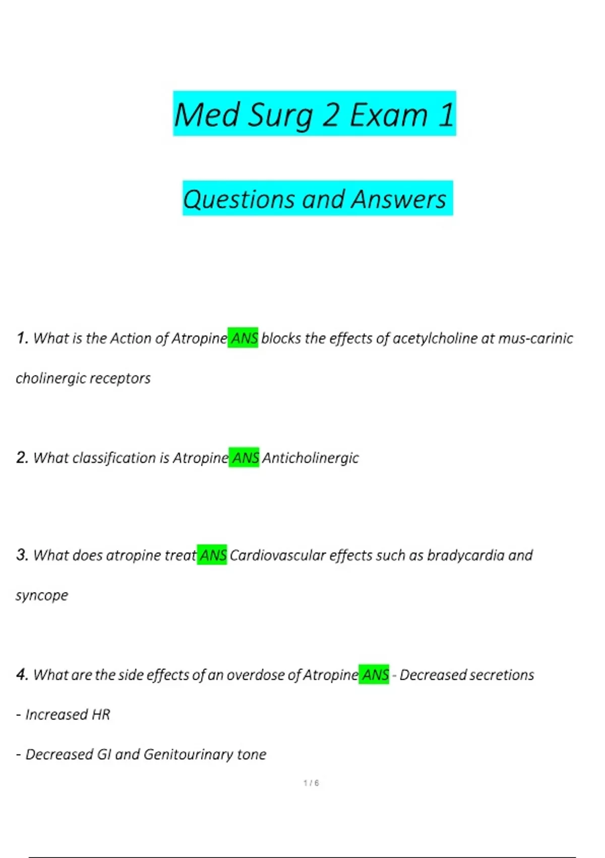 Med Surg 2 Exam 1 Questions and Answers Questions and Verified Answers ...