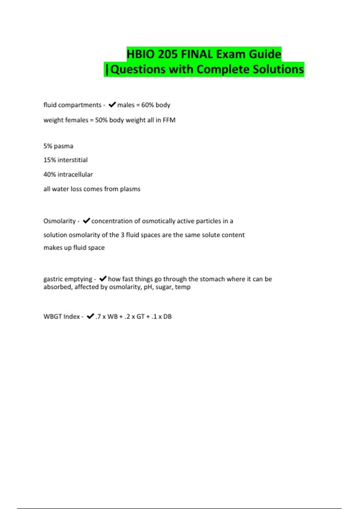 HBIO 205 FINAL Exam Guide |Questions with Complete Solutions - HBIO 205 ...