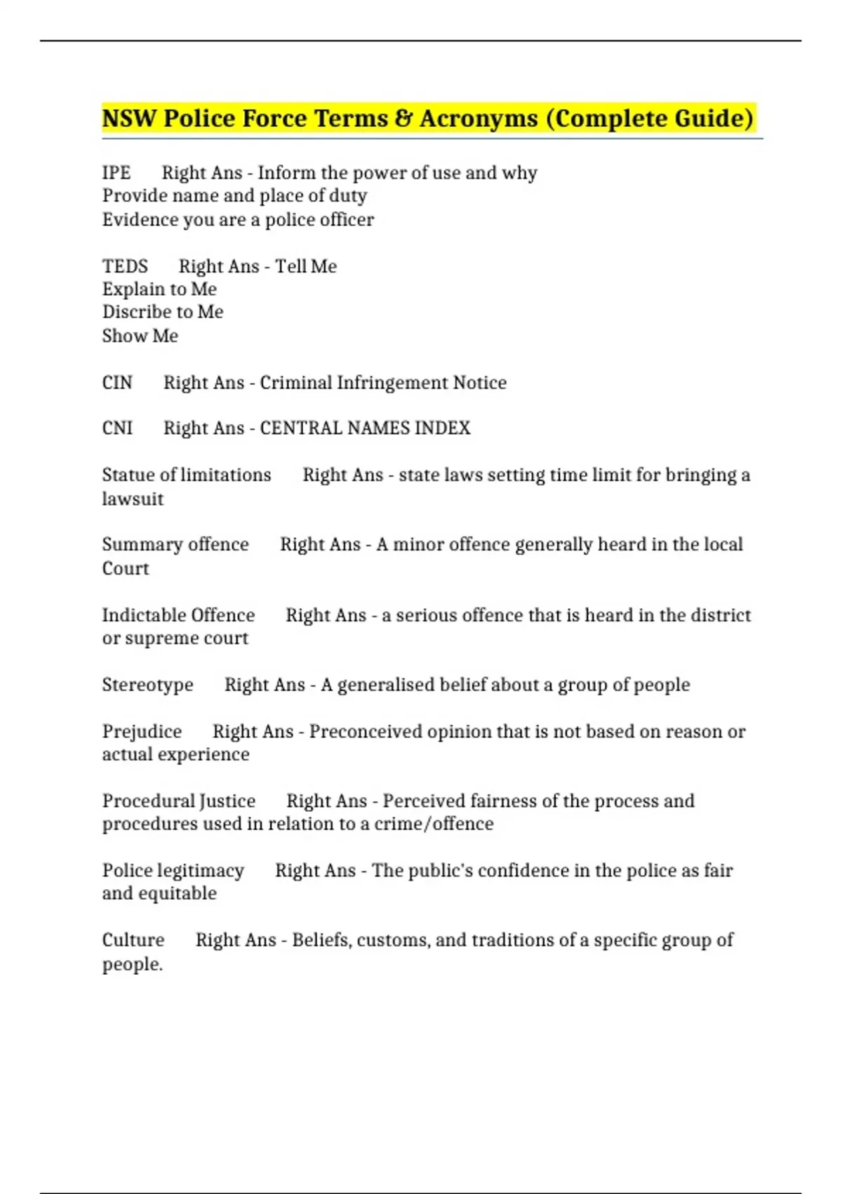 NSW Police Force Terms & Acronyms (Complete Guide) - ADPP - Stuvia US