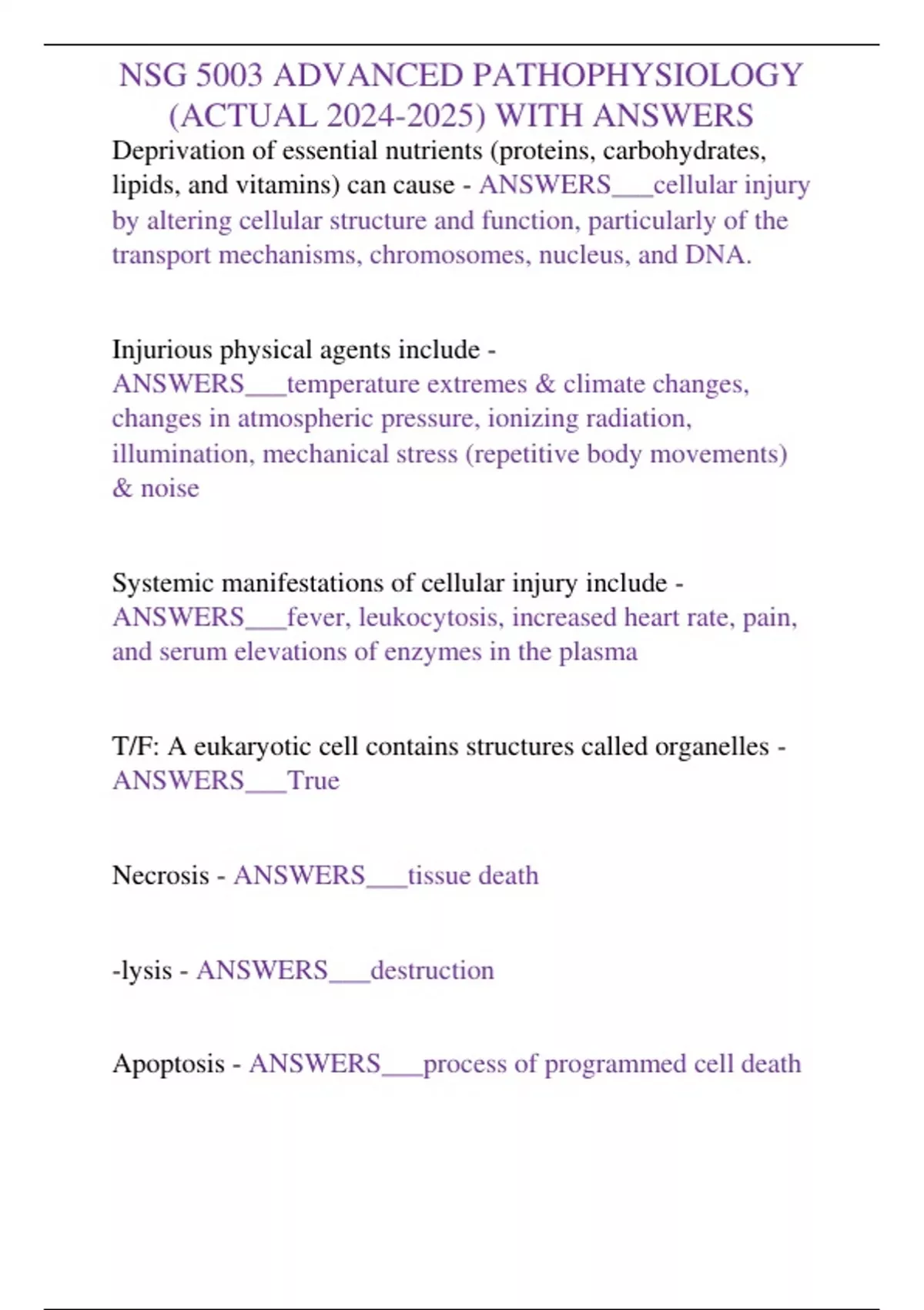 NSG 5003 ADVANCED PATHOPHYSIOLOGY (ACTUAL ) WITH ANSWERS - NSG 5003 ADVANCED PATHOPHYSIOLOGY ...