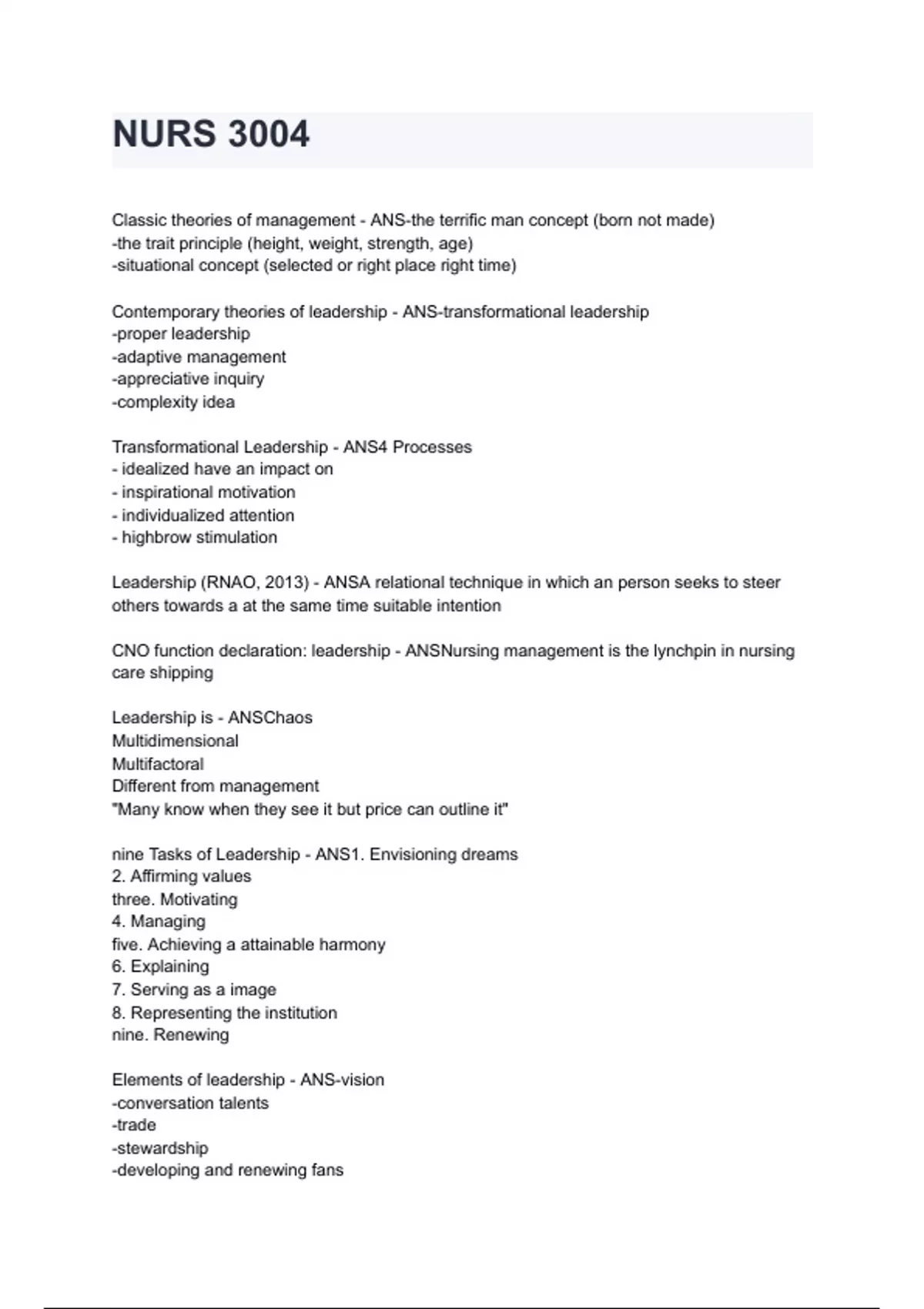 NURS 3004 question and answers, 100% accurate 2024/2025 (ALL BUNDLED ...