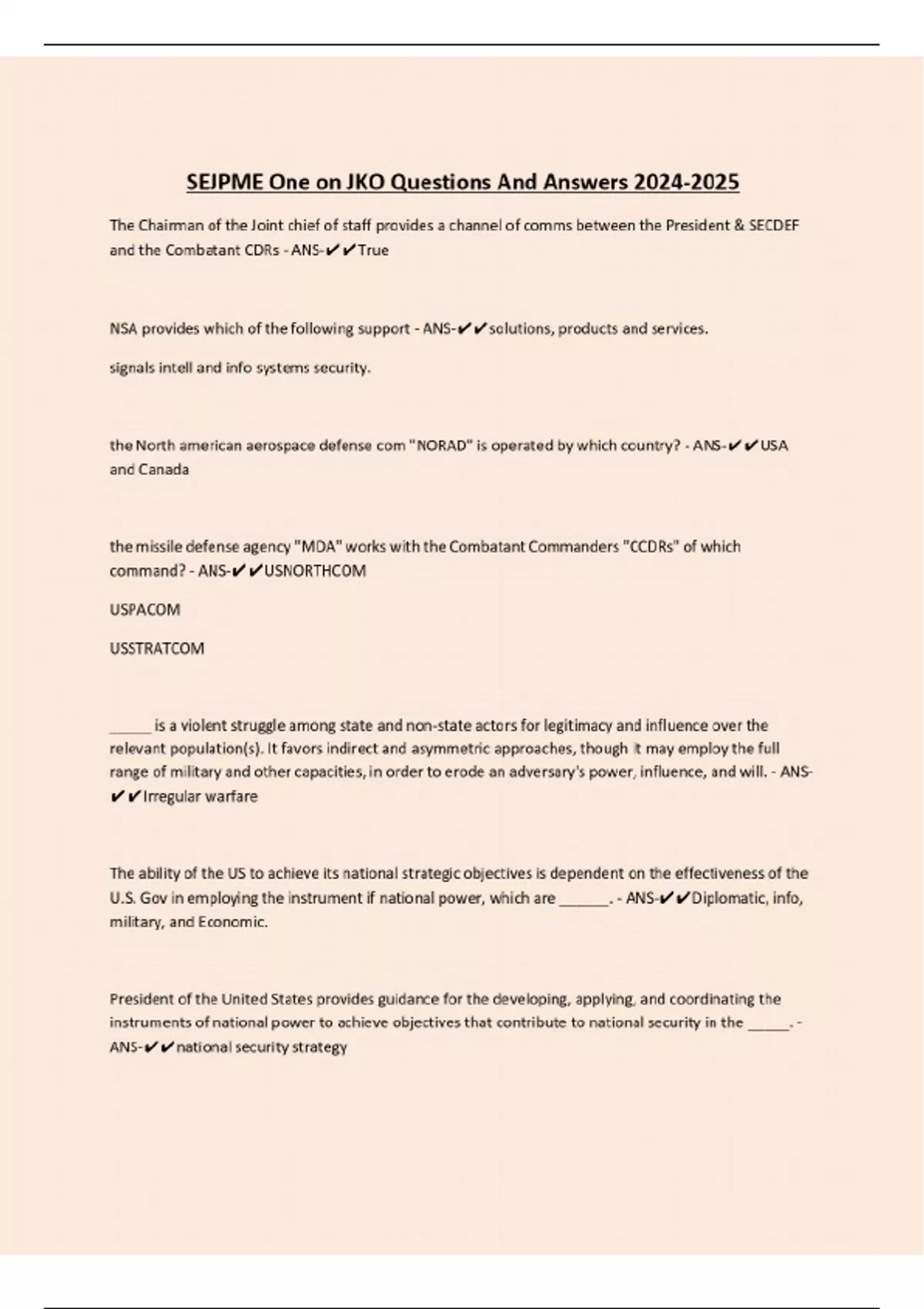 SEJPME One on JKO Questions And Answers - SEJPME One on JKO - Stuvia US