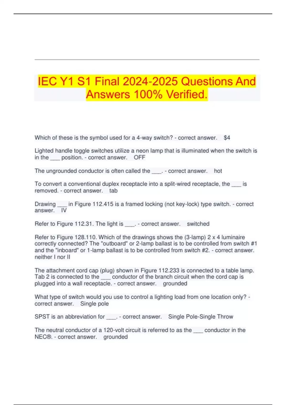 IEC Y1 S1 Final Questions And Answers 100% Verified. - IEC Y1 S1 - Stuvia US