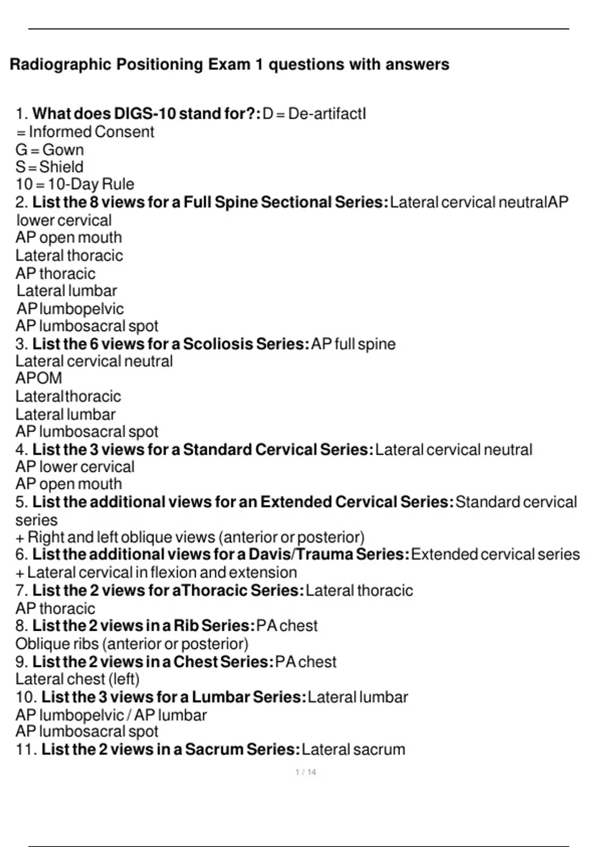 Radiographic Positioning Exam 1 questions with answers - Radiographic ...
