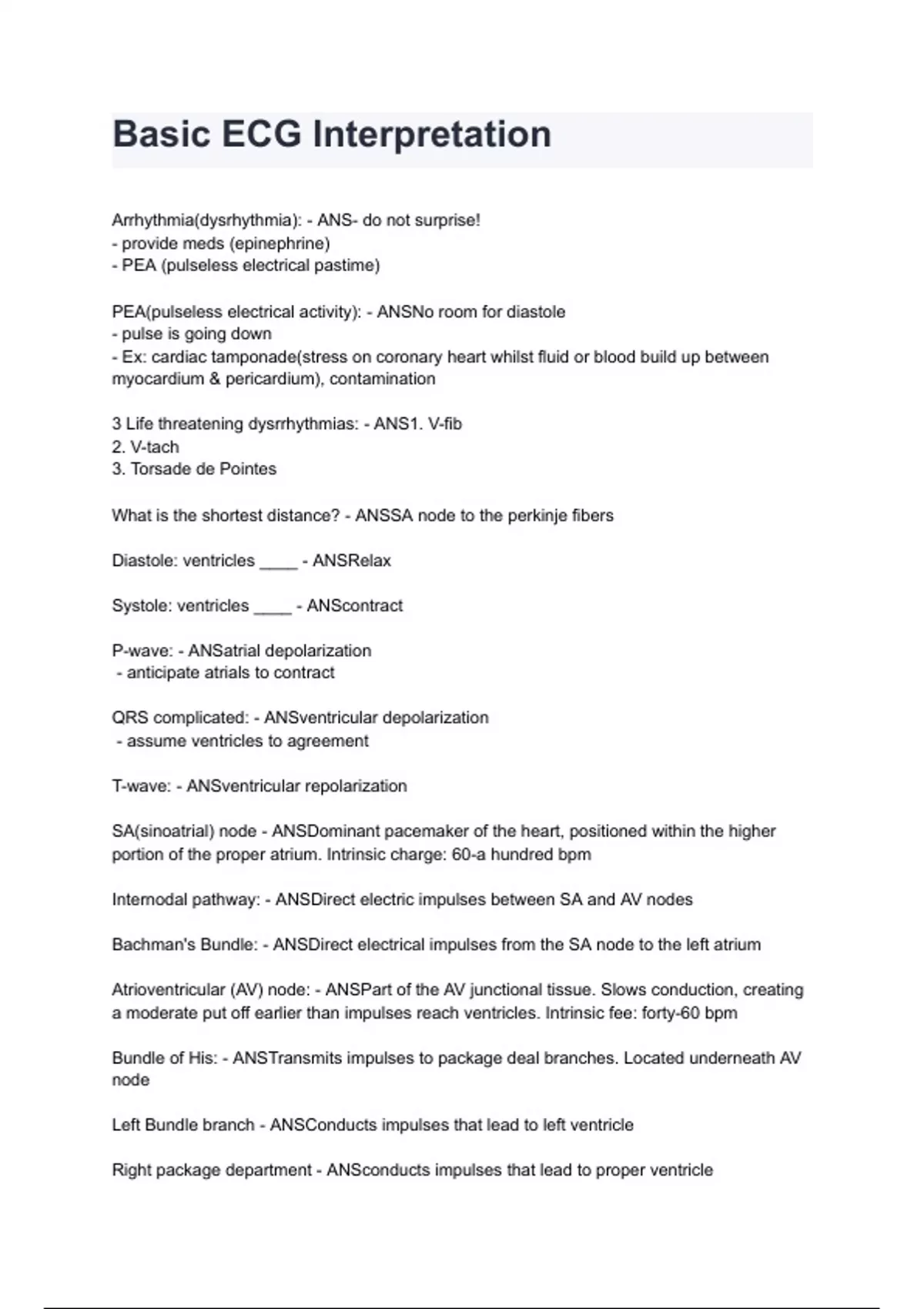 Basic ECG Interpretation Questions and answers rated A+ 2024/2025 ...