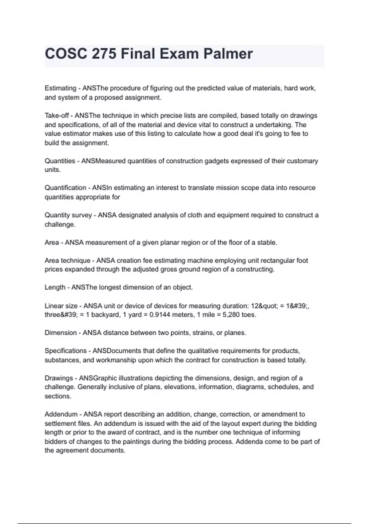 COSC 275 Final Exam Palmer Questions and answers rated A+ 2024/2025 ...