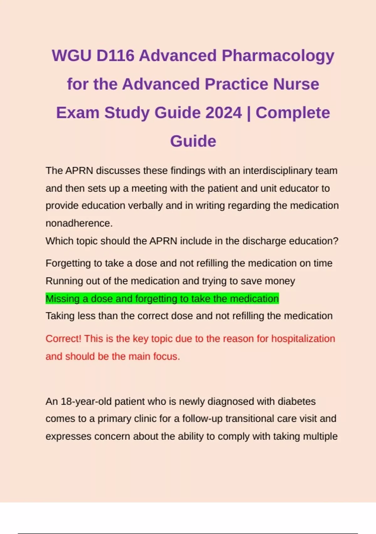 WGU D116 Advanced Pharmacology for the Advanced Practice Nurse Exam Study Guide 2024 | Complete ...