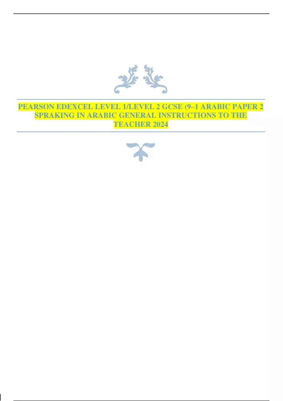 PEARSON EDEXCEL LEVEL 1/LEVEL 2 GCSE (9–1 ARABIC PAPER 2 SPRAKING IN ...