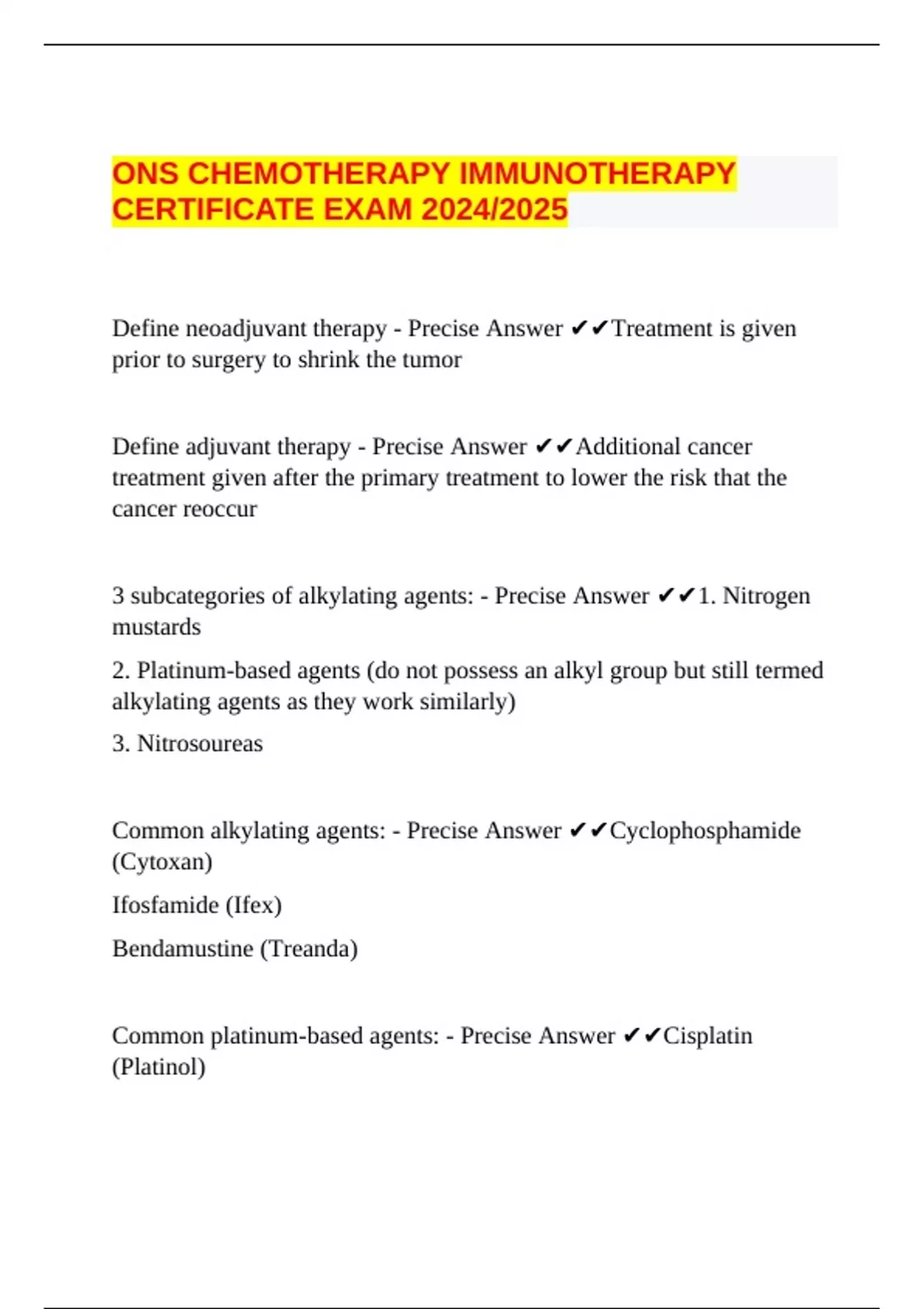 ONS CHEMOTHERAPY IMMUNOTHERAPY CERTIFICATE EXAM 2024/2025 - ONS ...
