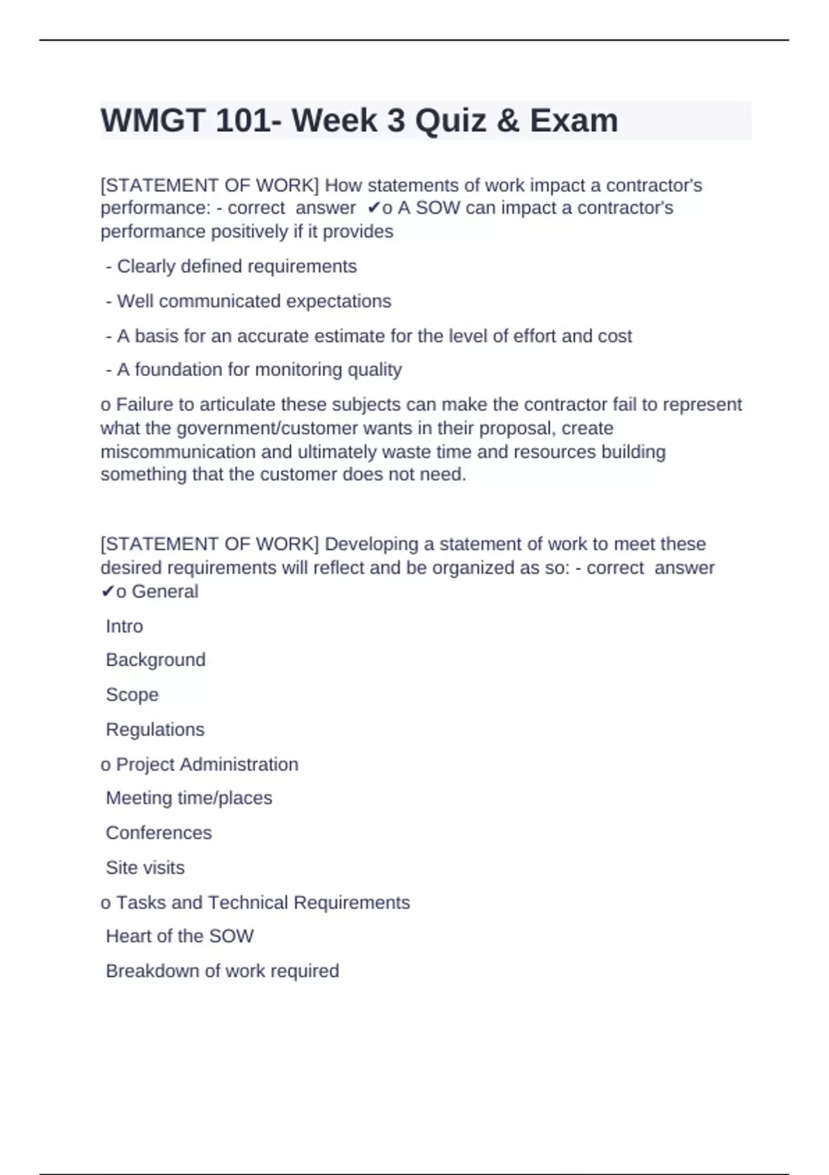 WMGT 101 Question and answers 100% correct 2024/2025 - WMGT - Stuvia US