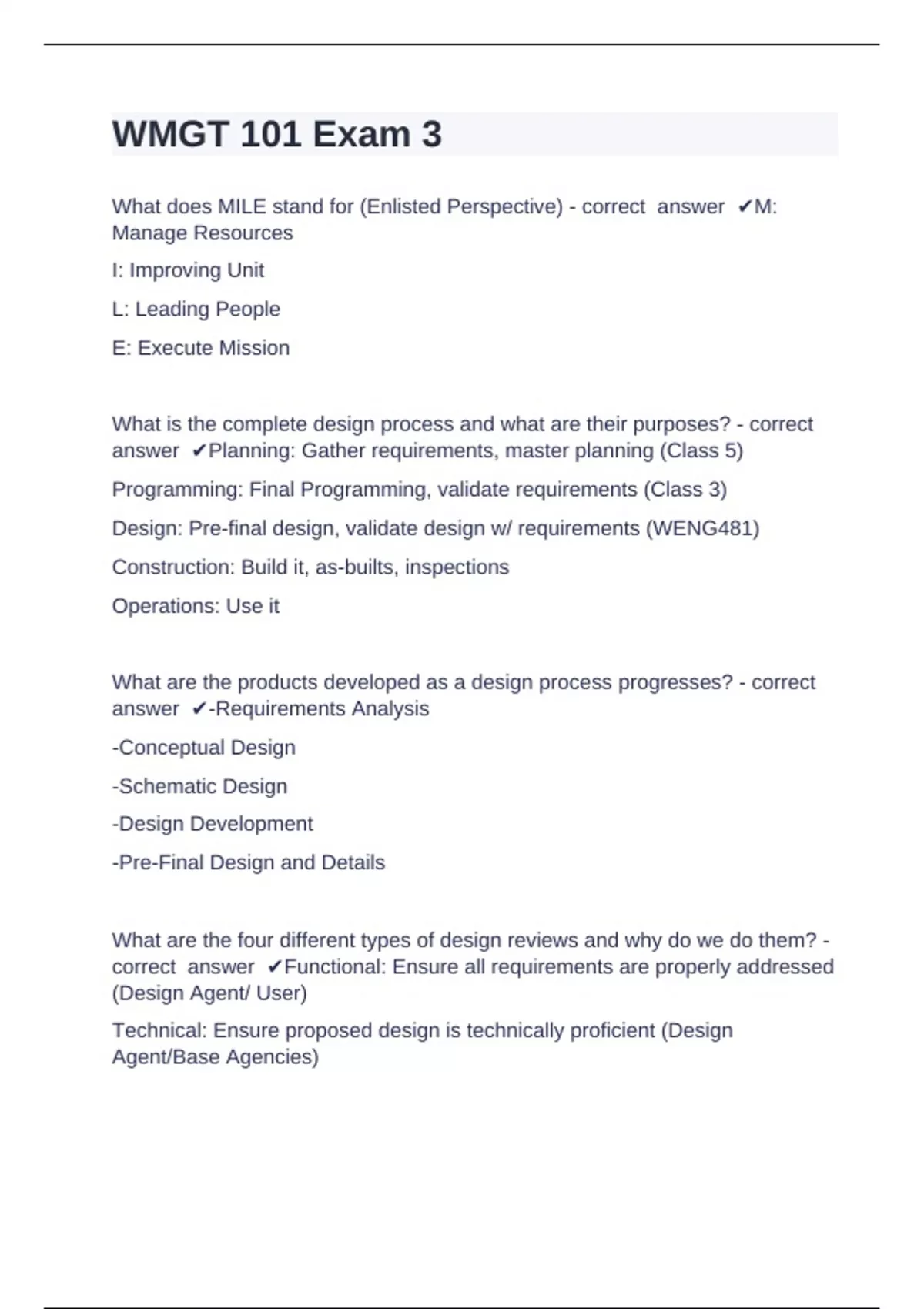 WMGT 101 Exam 3 Questions with complete solution 2024/2025 - WMGT ...