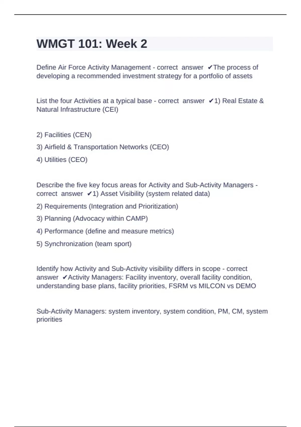 WMGT 101 Question and answers 100% correct 2024/2025 - WMGT - Stuvia US