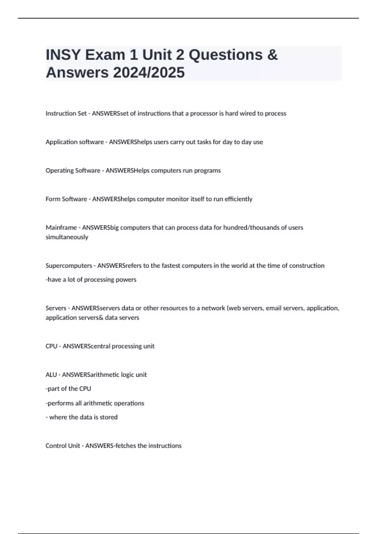 INSY Exam 1 Unit 2 Questions & Answers 2024/2025 - INSY - Stuvia US