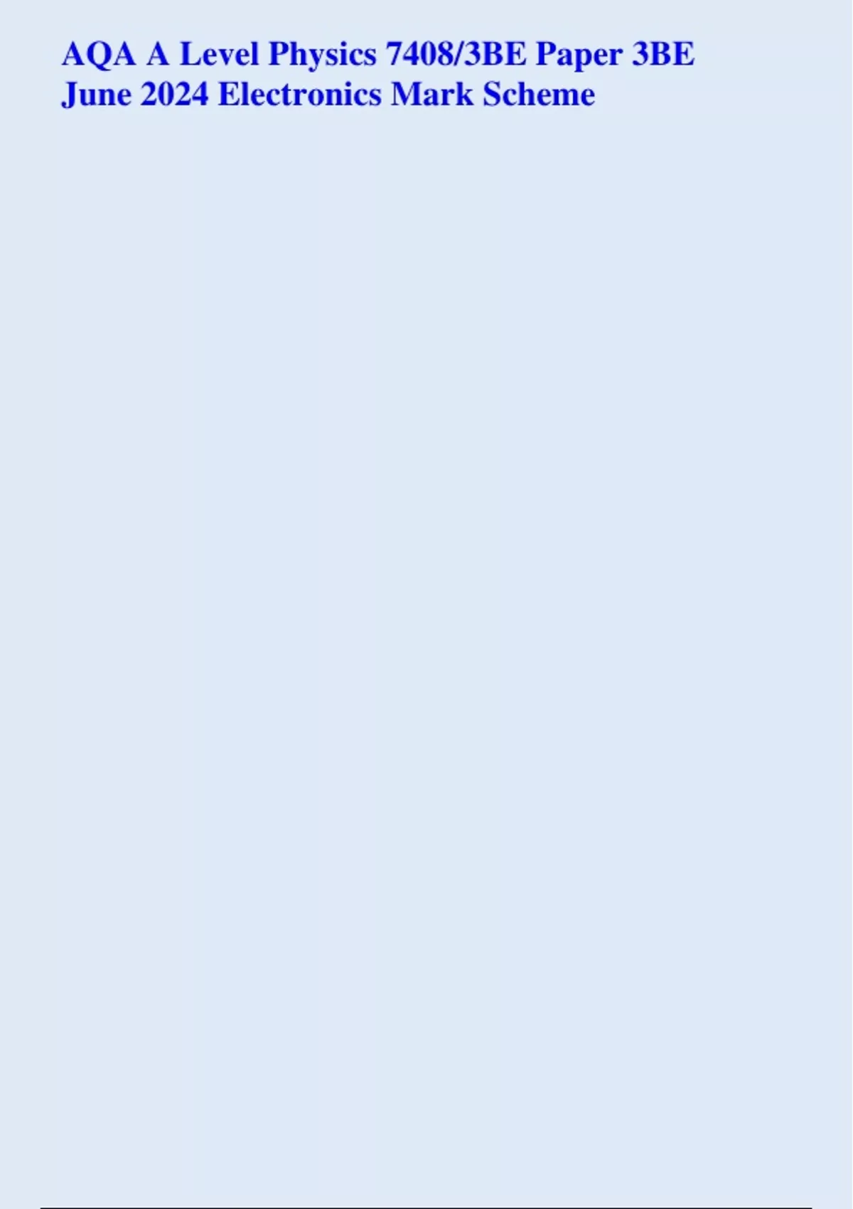 AQA A Level Physics 7408/3BE Paper 3BE June 2024 Question Paper and ...