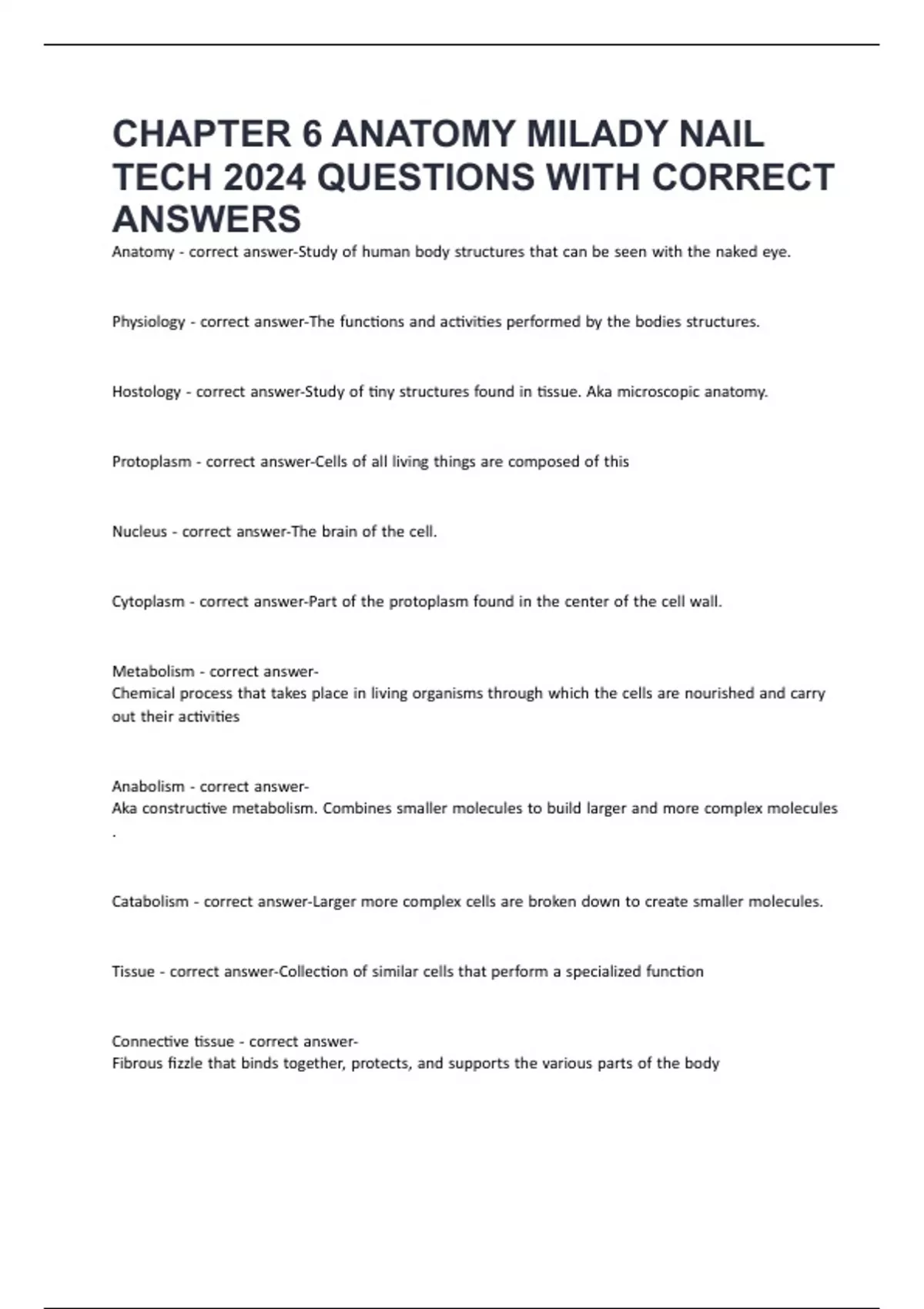 CHAPTER 6 ANATOMY MILADY NAIL TECH 2024 QUESTIONS WITH CORRECT ANSWERS ...
