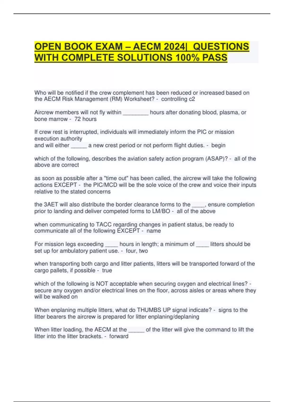 OPEN BOOK EXAM – AECM 2024| QUESTIONS WITH COMPLETE SOLUTIONS 100% PASS ...