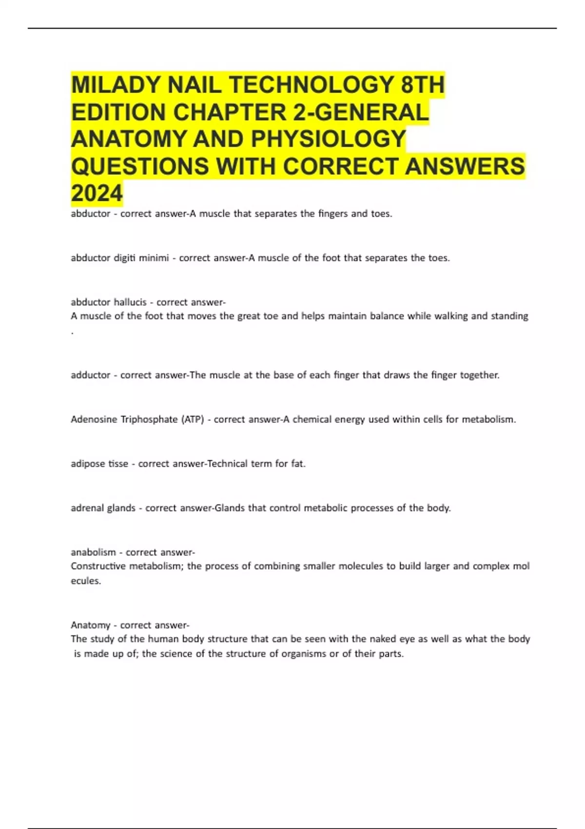 MILADY NAIL TECHNOLOGY 8TH EDITION CHAPTER 2-GENERAL ANATOMY AND ...