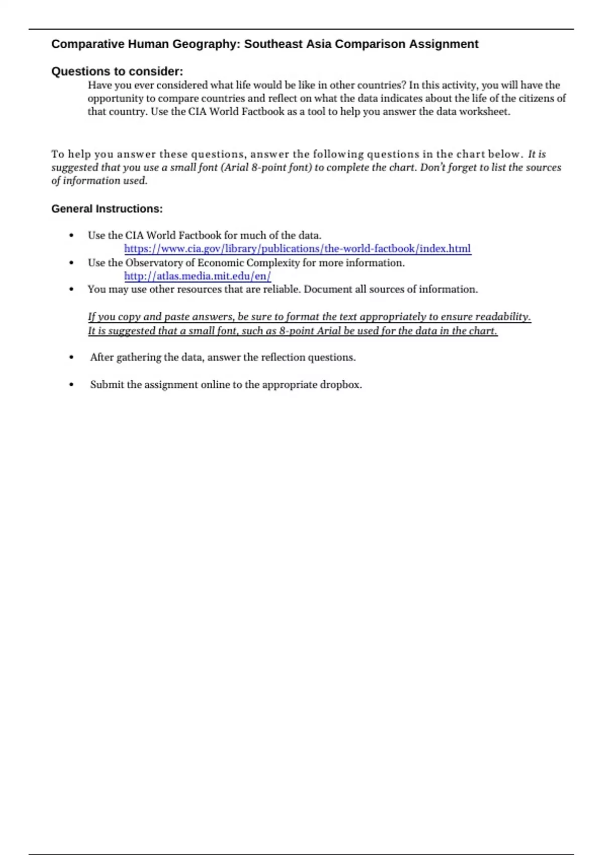 Summary Southeastern Asia Country Comparison Chart - Geography - Stuvia US