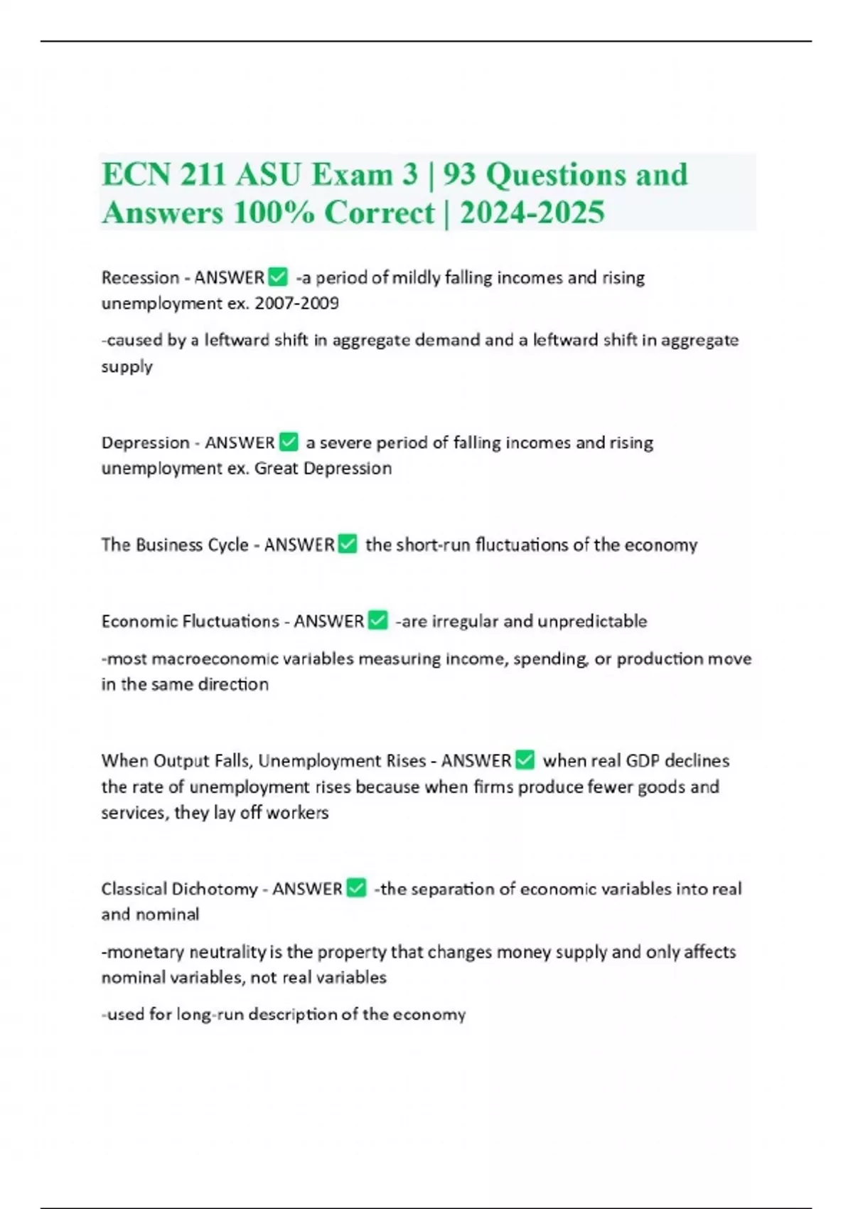ECN 211 ASU Exam 3 | 93 Questions and Answers 100% Correct | - ECN 211 ...