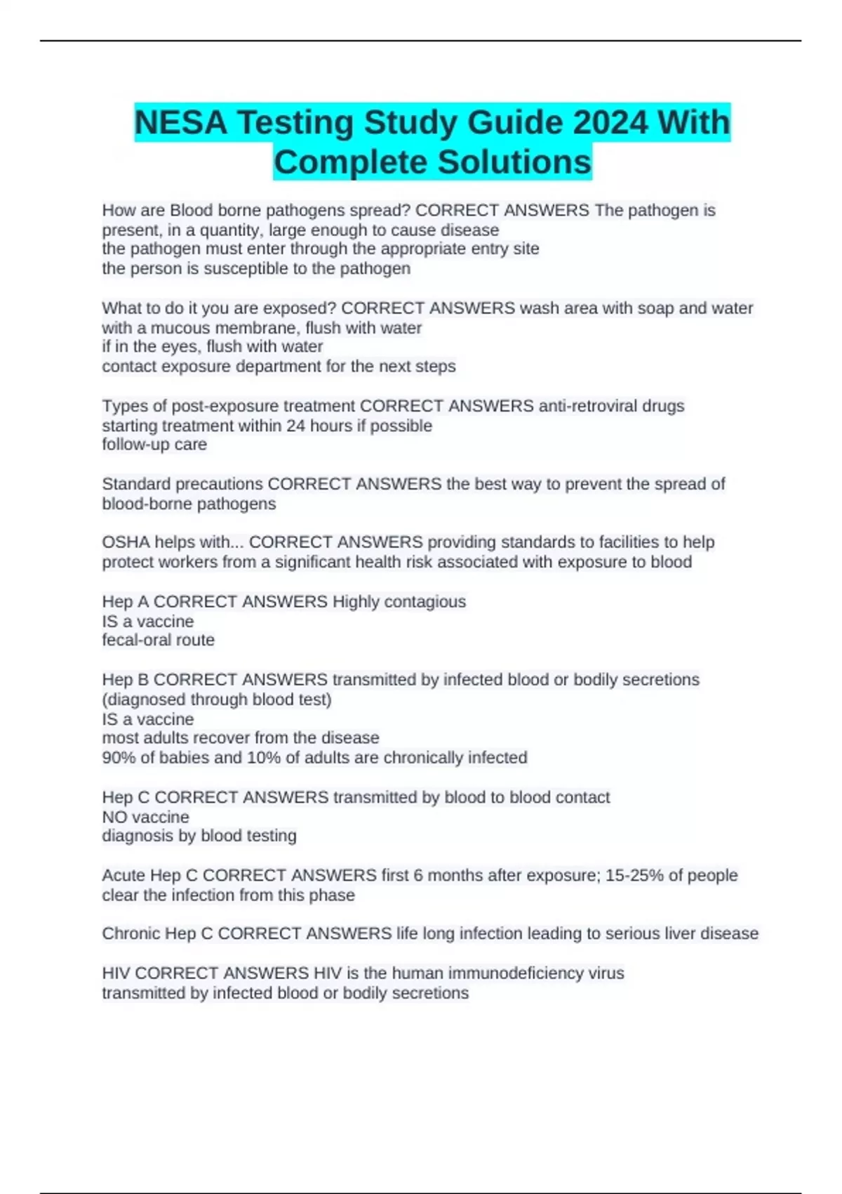 NESA Testing Study Guide 2024 With Complete Solutions - NESA - Stuvia US